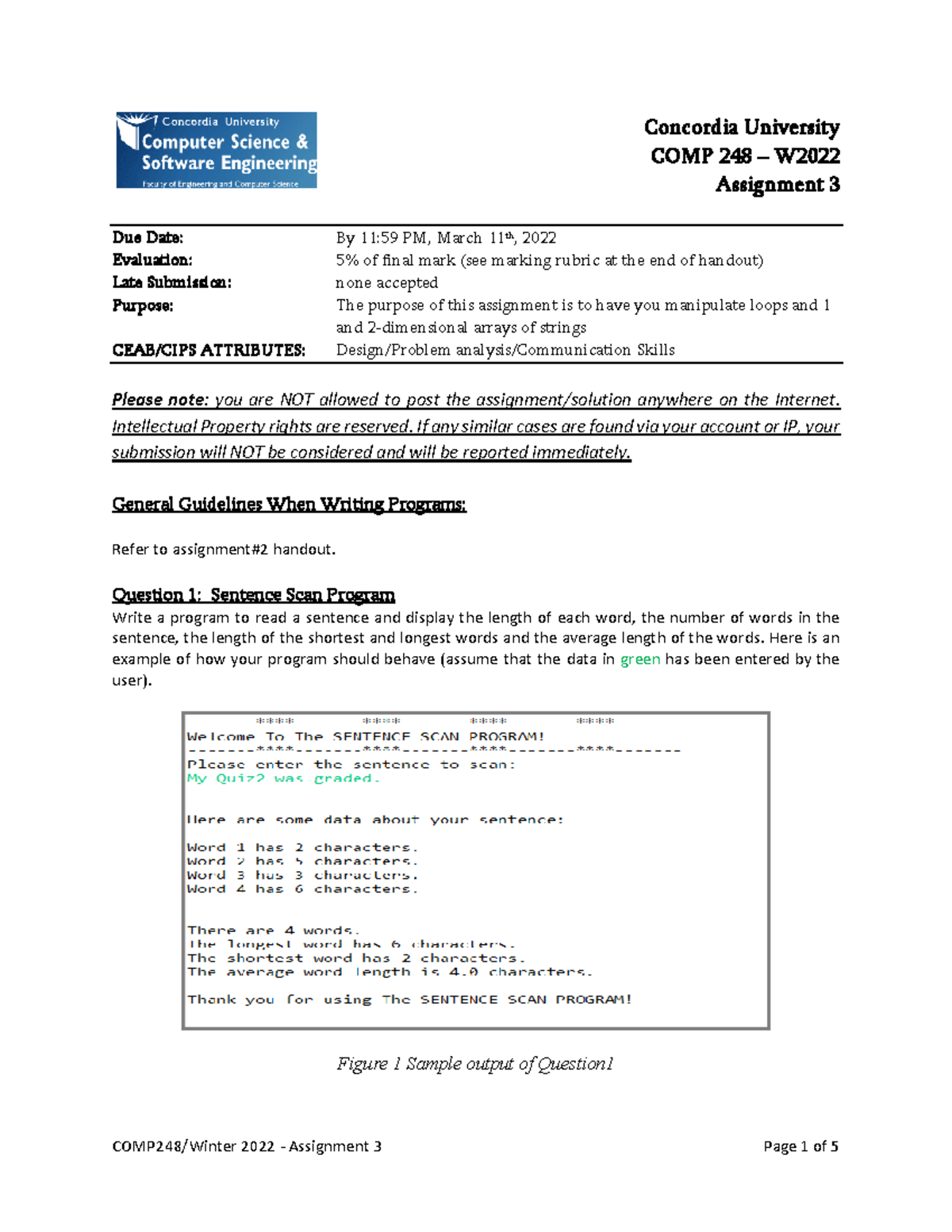 COMP248 A3 W2022 - ASSIGNMENT 3 - Concordia University COMP 2 48 – W2 022 Assignment 3 Due Date ...