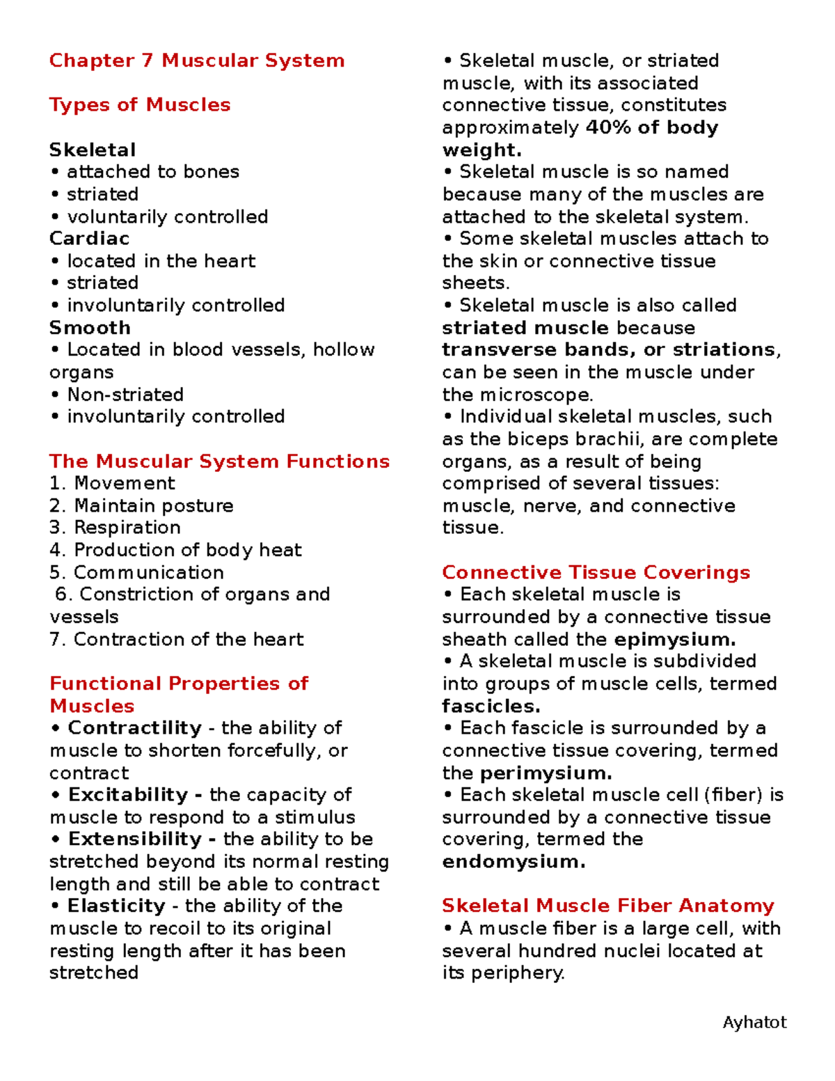 Chapter 7: Muscular System Overview and Muscle Types (ANAT 101) - Studocu