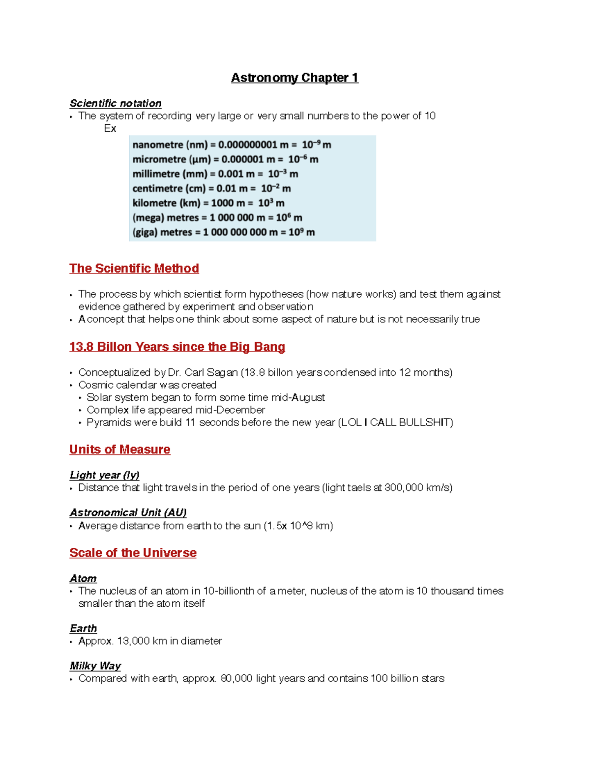 Astronomy Exam Review: Key Concepts from Chapter 1 - Studocu