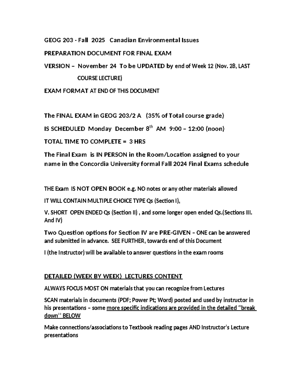 GEOG 203 Fall 2025 Final Exam Preparation Outline - Studocu