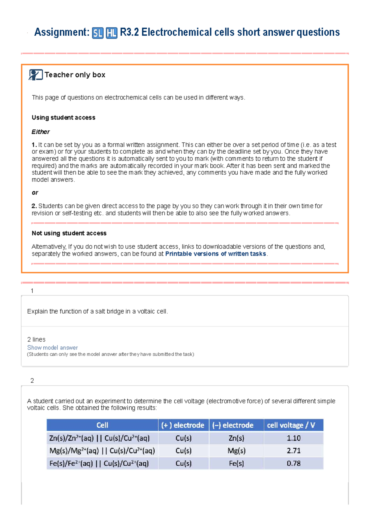 Electrochemical Cells Assignment: R3.2 Short Answer Questions - Studocu
