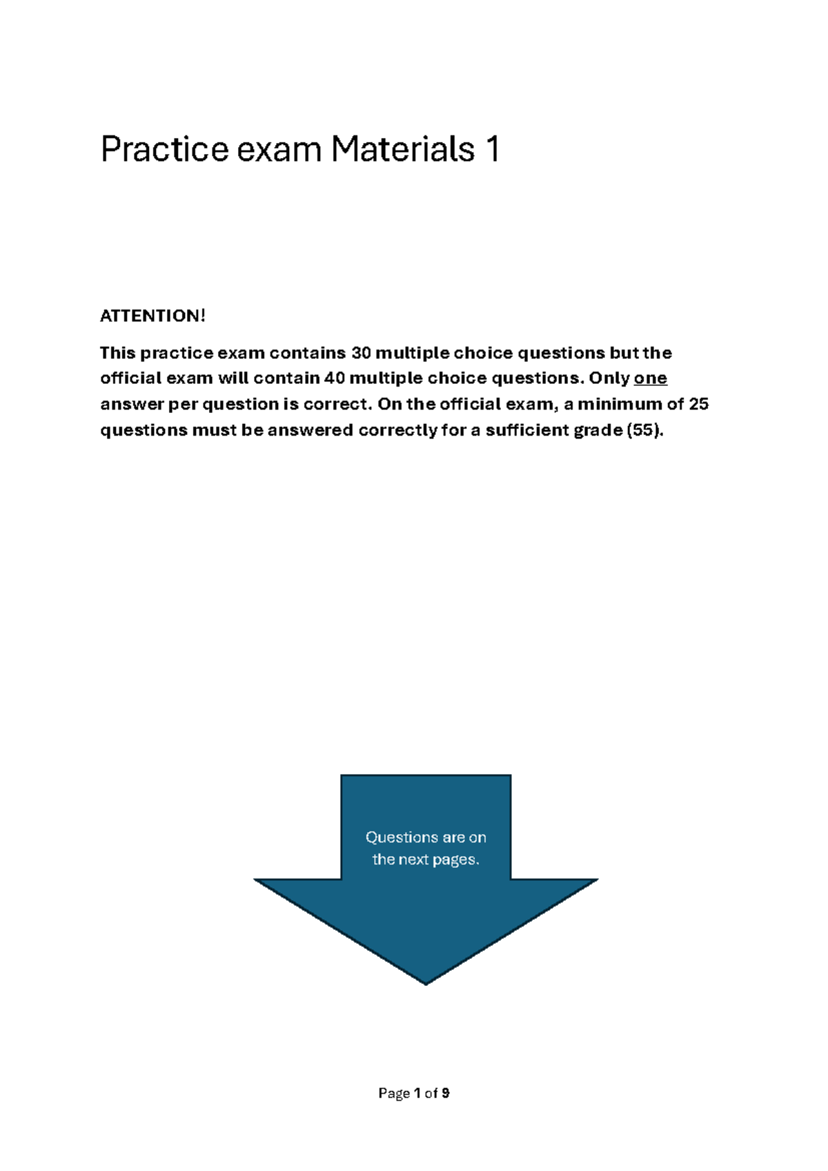 AE Practice Exam Materials 1: Multiple Choice Questions Guide - Studeersnel