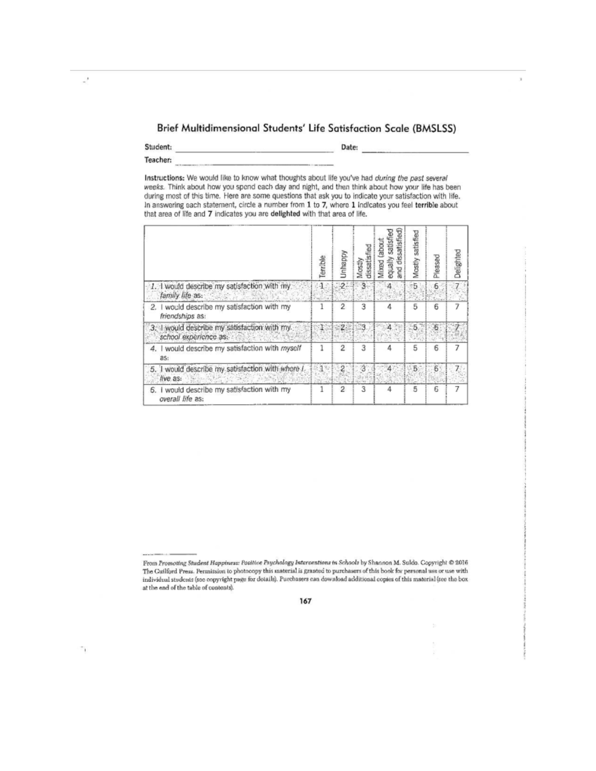 Huebner brief lifesatisfaction scale - Brief Multidimensional Life ...