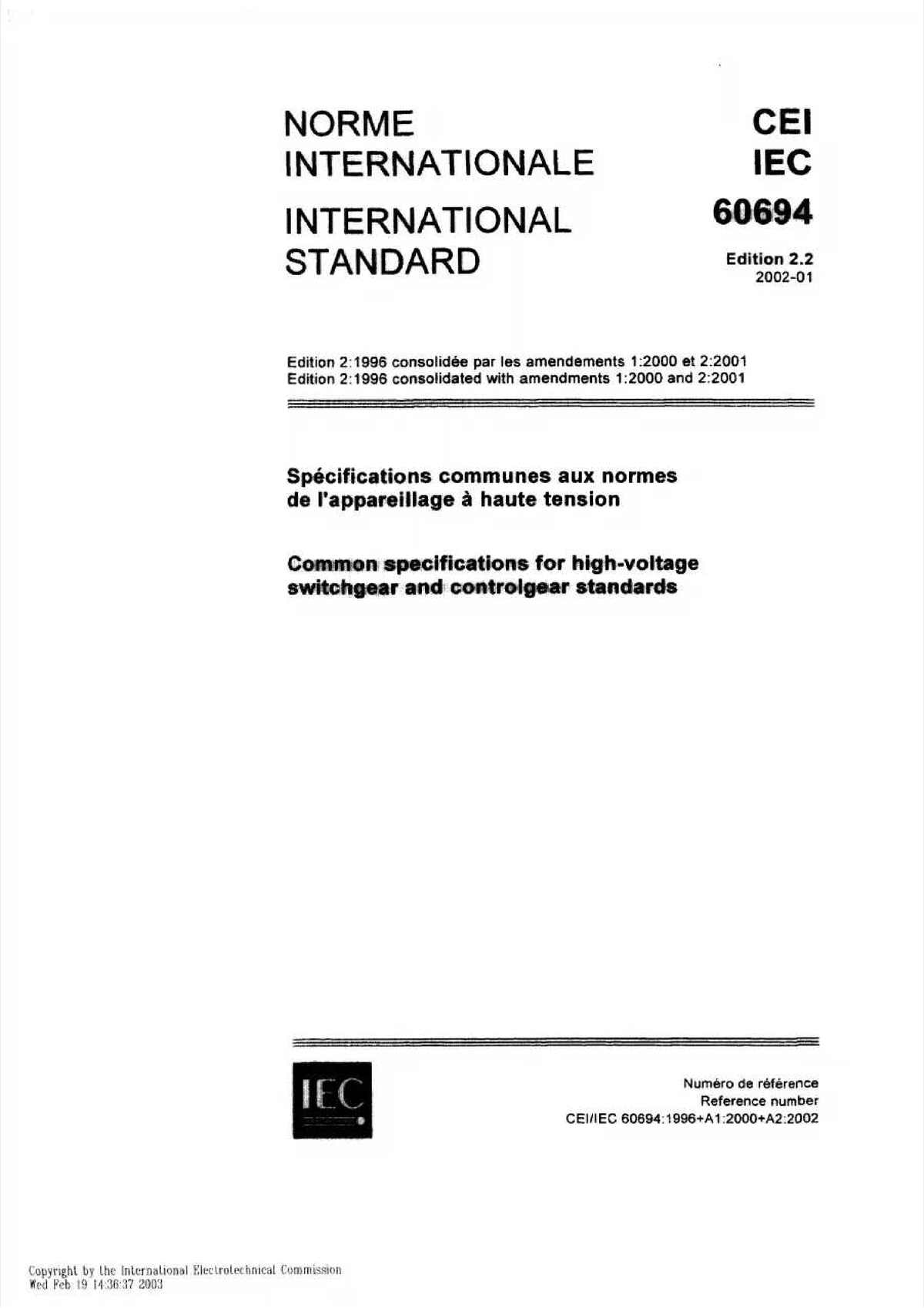 IEC 60694: Common Specifications for Switchgear & Controlgear Standards ...