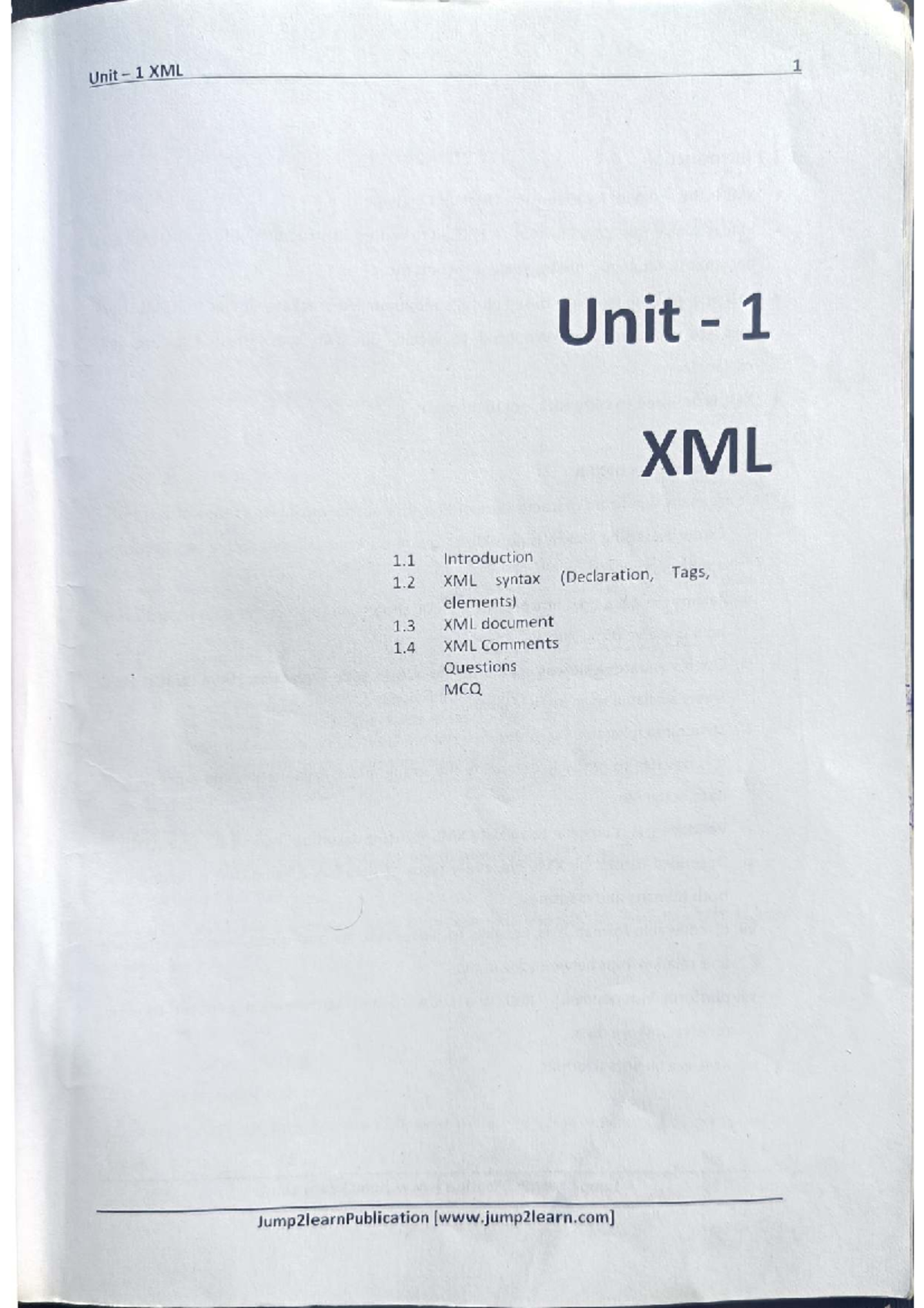 Unit 1 XML: Introduction, Syntax, and Key Characteristics - Studocu