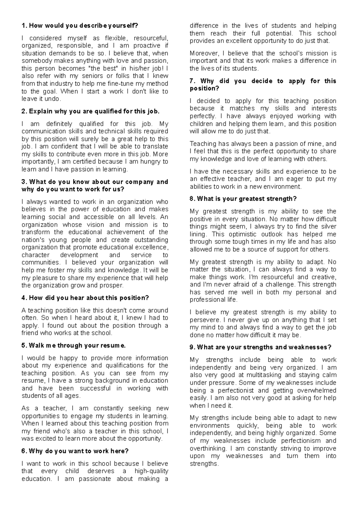 Interview Questions and answers - How would you describe yourself? I ...