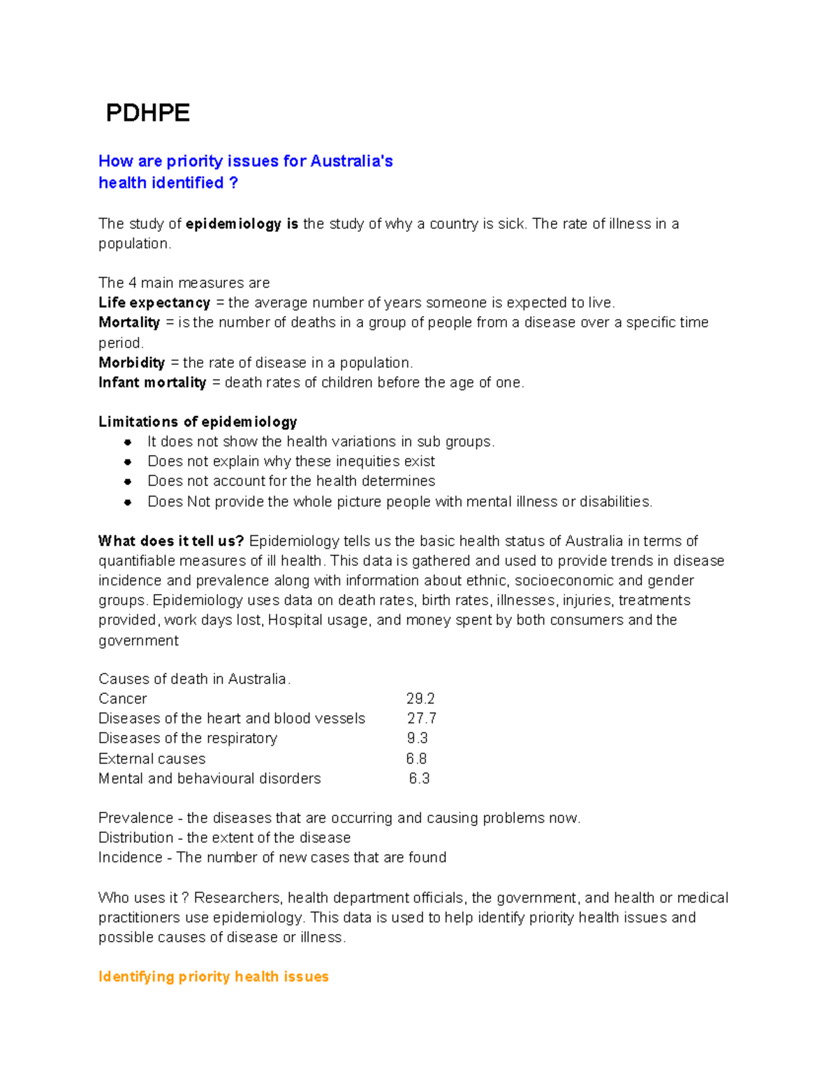 Core 1 Health Priorities: Understanding Australia's Health Issues - Studocu