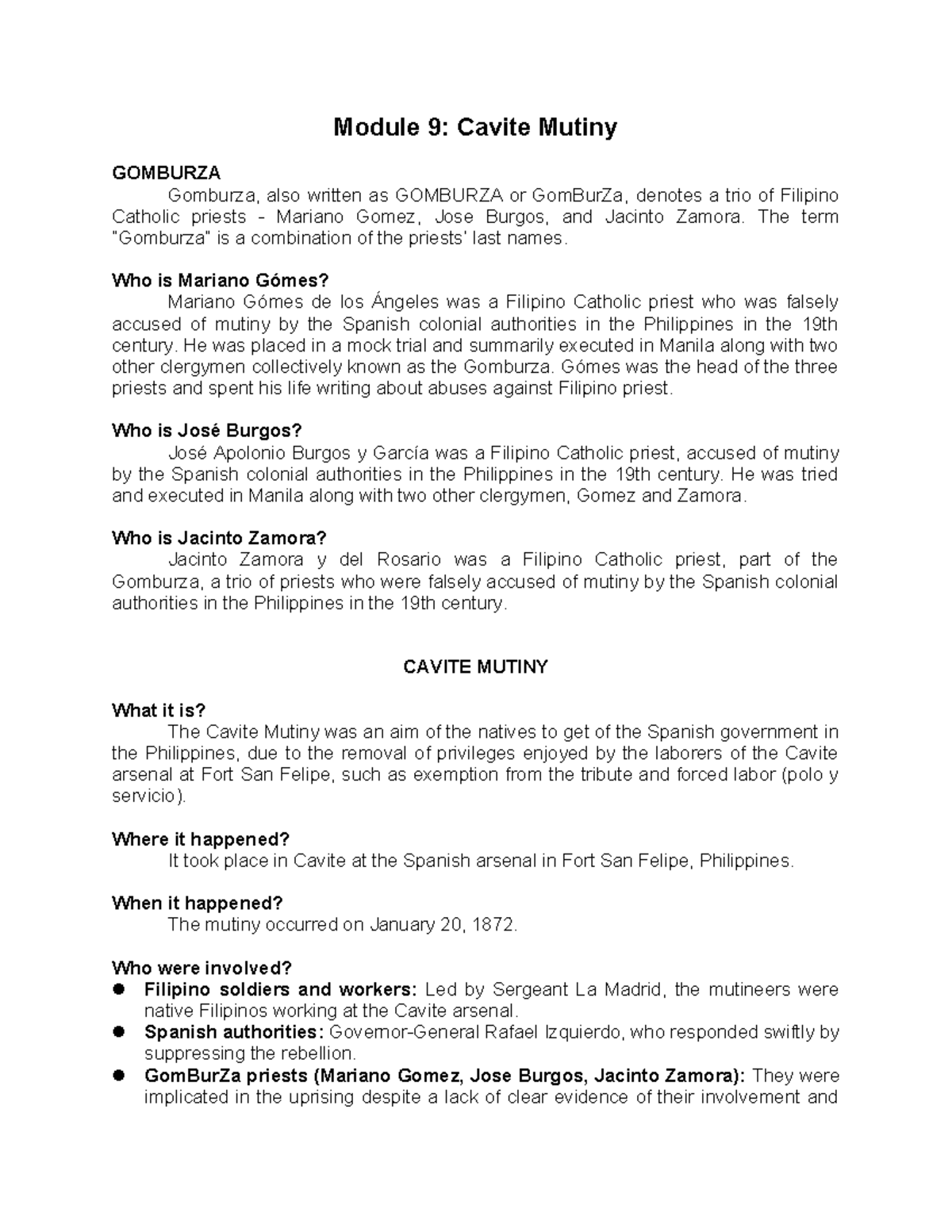 Module 9: Cavite Mutiny and the GOMBURZA's Impact on Philippine History ...