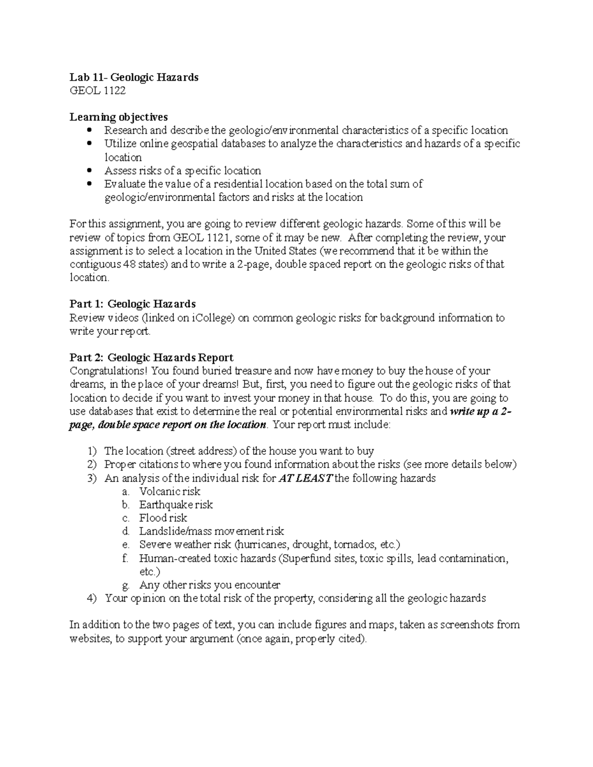 Lab 11 - Analyzing Geologic Hazards in GEOL 1122 - Studocu