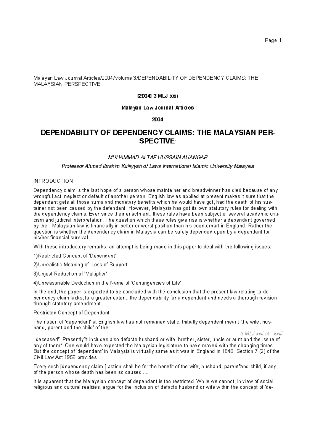 Dependability of Dependency Claims in Malaysia: A Critical Review - Studocu