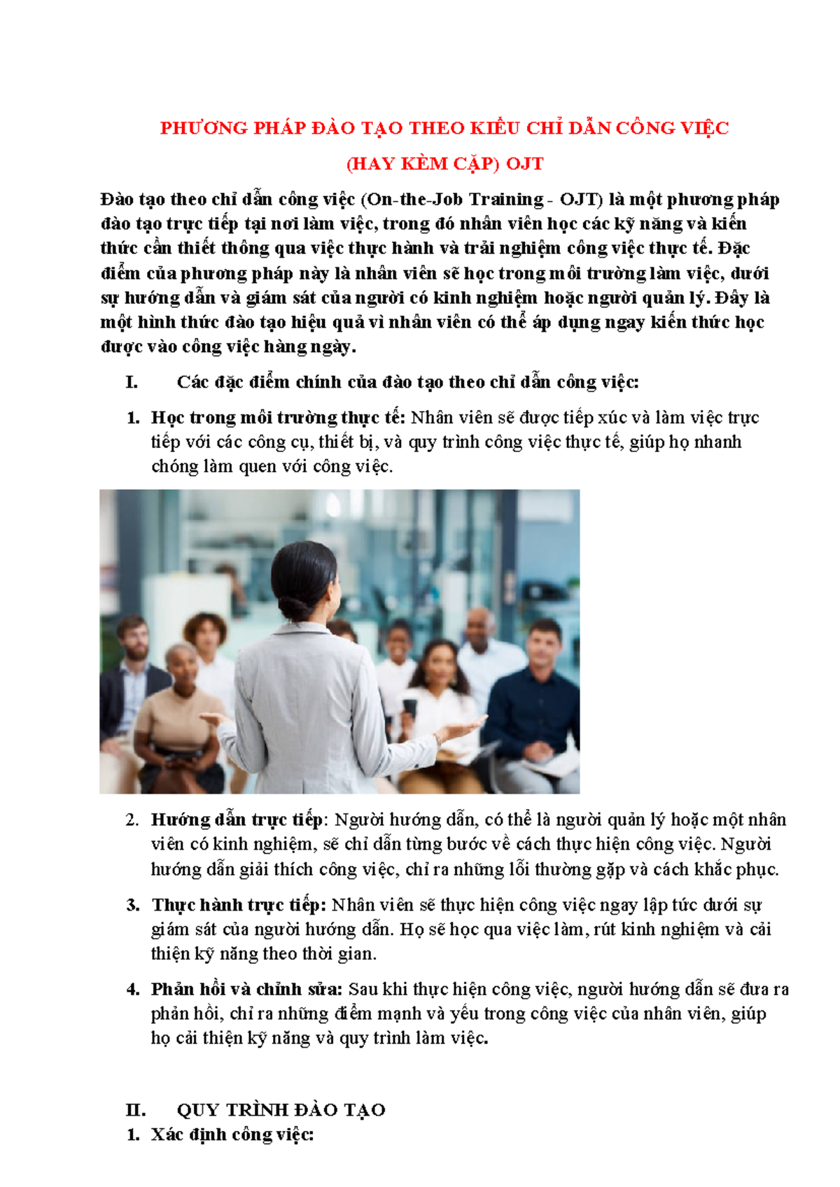 Phương Pháp Đào Tạo OJT: Đặc Điểm và Quy Trình Thực Hiện - QTNLKV - Studocu