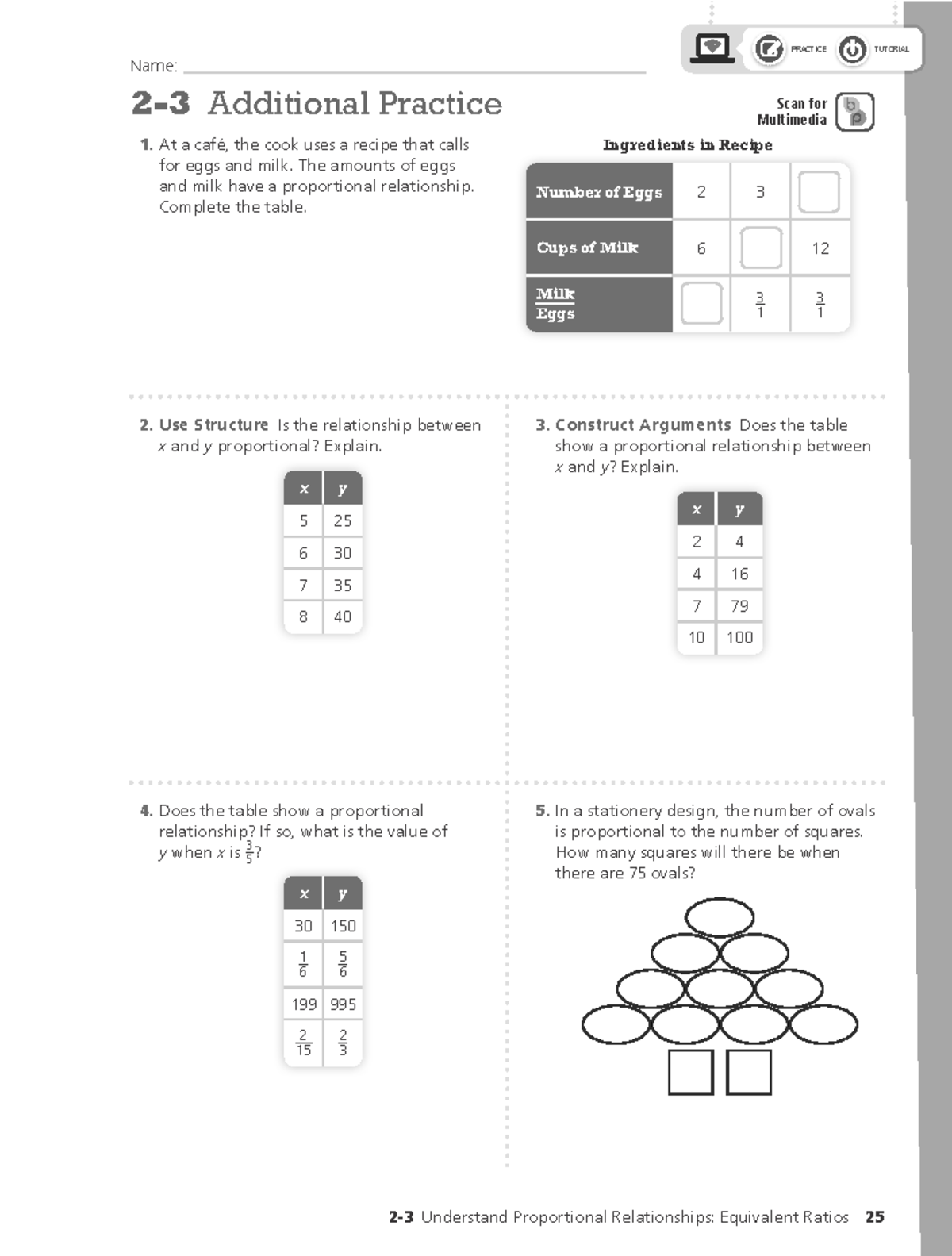 Worksheet 2-3 - bio - PRACTICE TUTORIAL Name: 2-3 Additional Practice At a café, the cook uses a ...