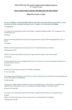 Physical Education AND Health 2ND Quarter EXAM 1 - PHYSICAL EDUCATION ...