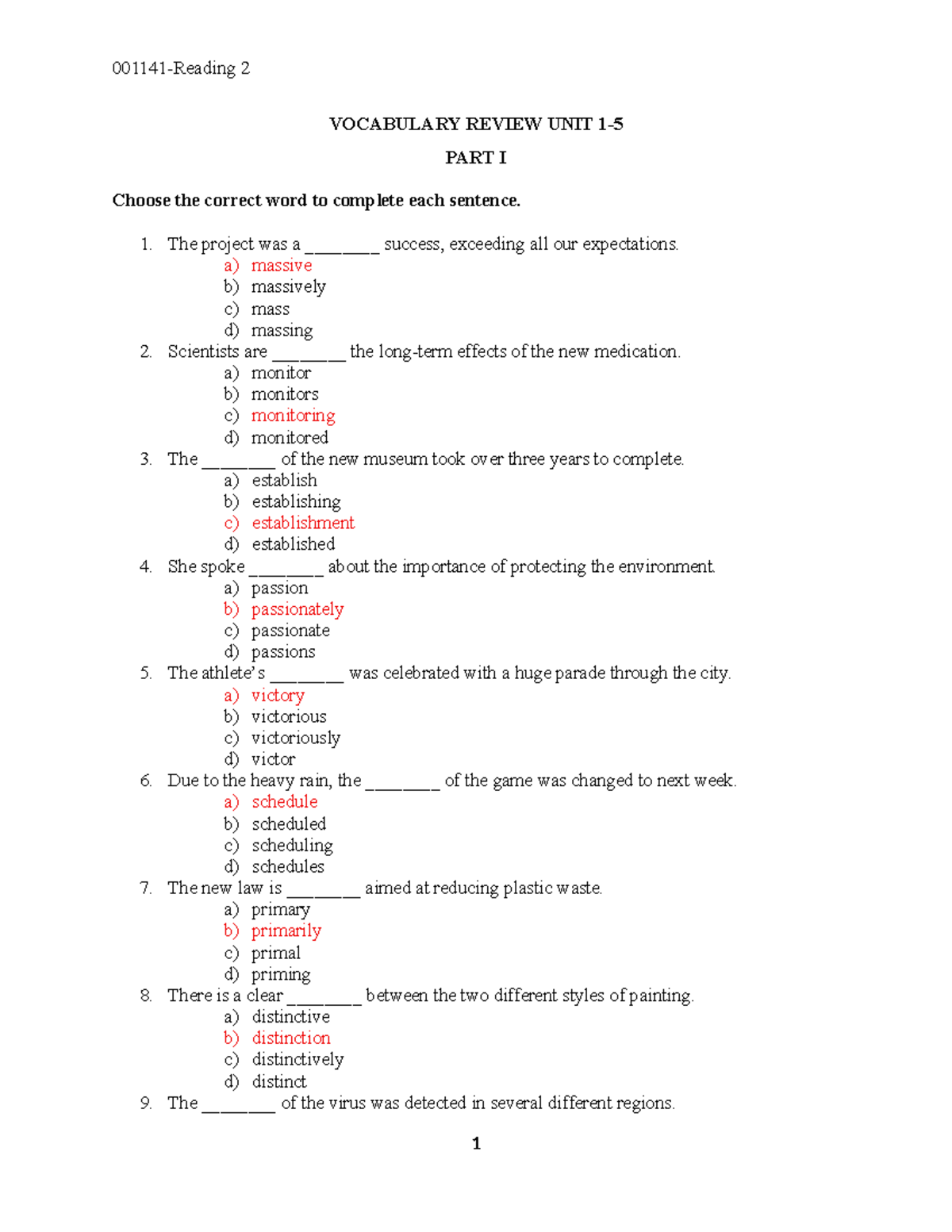 Vocab Review UNIT 1-5: Vocabulary Practice and Exercises - Studocu