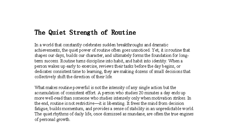 The Power of Routine: Building Success Through Consistency - Studocu
