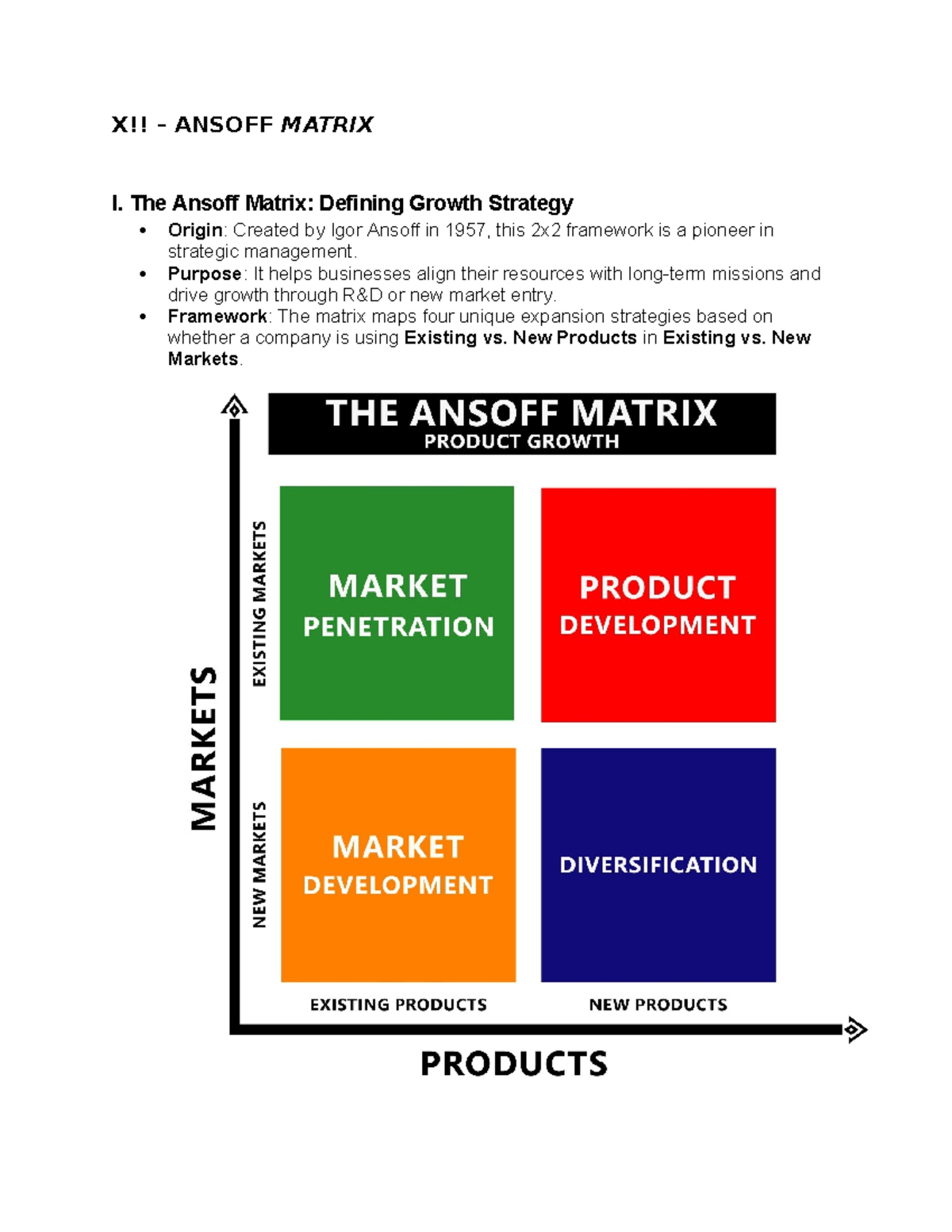 XII - Ansoff Matrix: Understanding Growth Strategies and Definitions ...