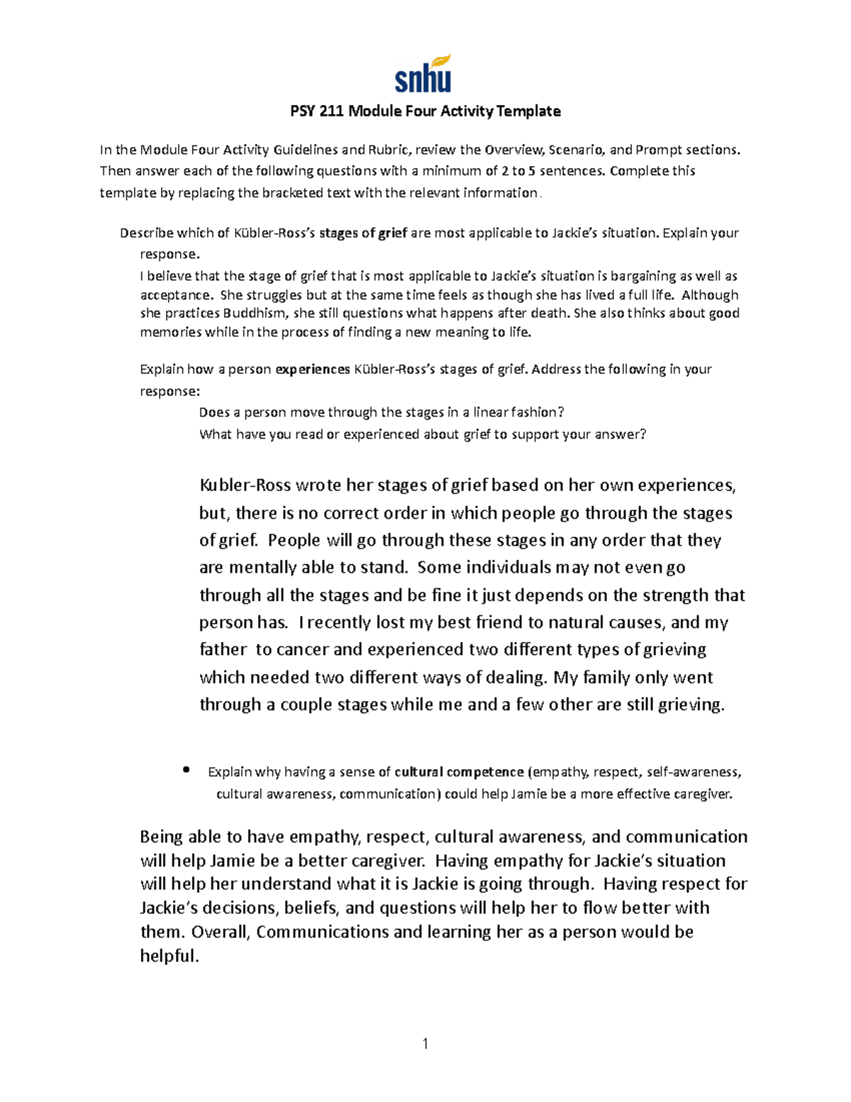 PSY 211 Module Four Activity Template - Then answer each of the ...