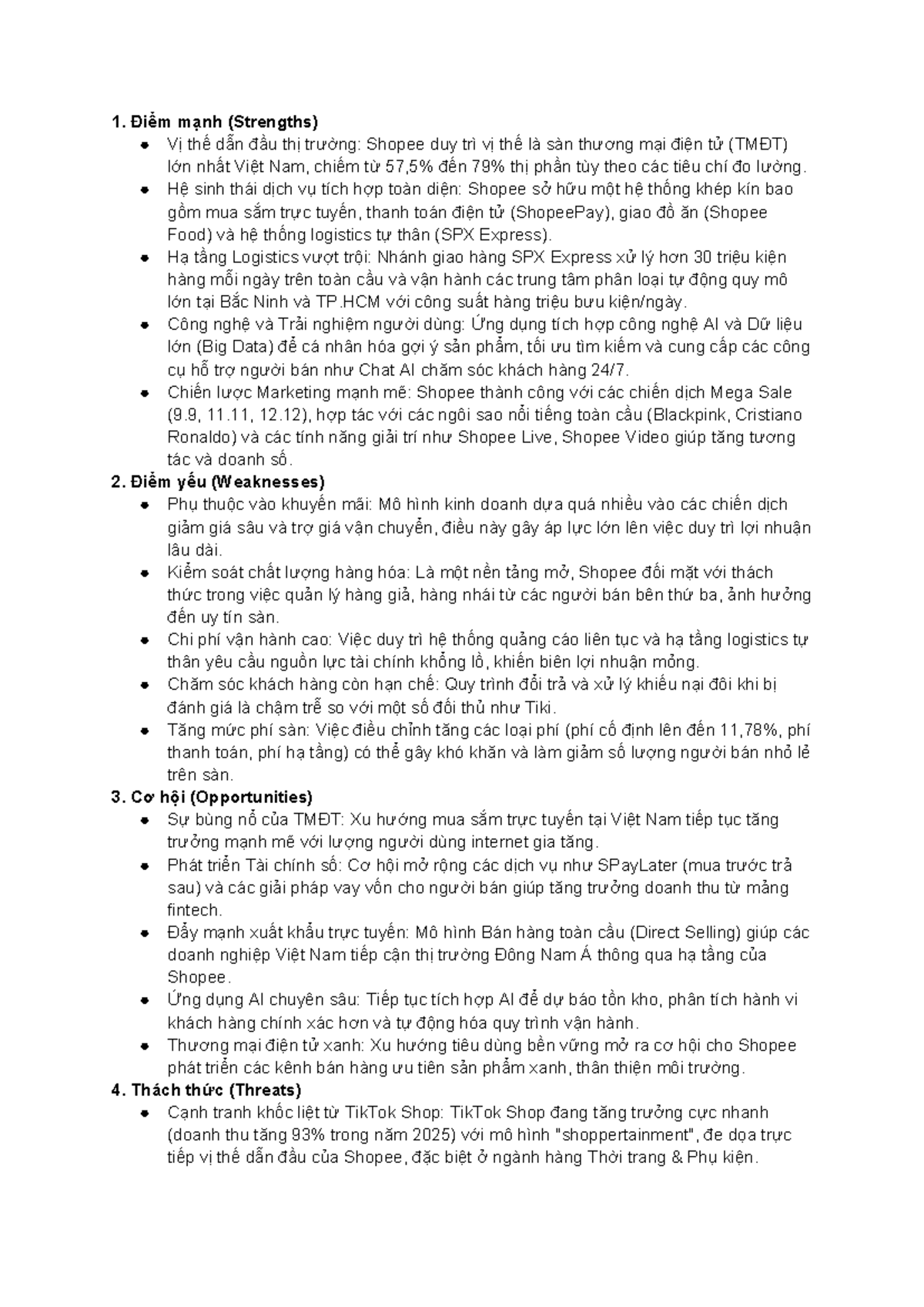 SWOT Analysis of Shopee's E-commerce Strategy (DNTM Draft) - Studocu