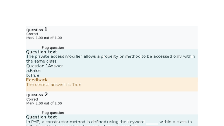 Self-Quiz Unit 5: PHP Access Modifiers & Object Lifecycle - Studocu