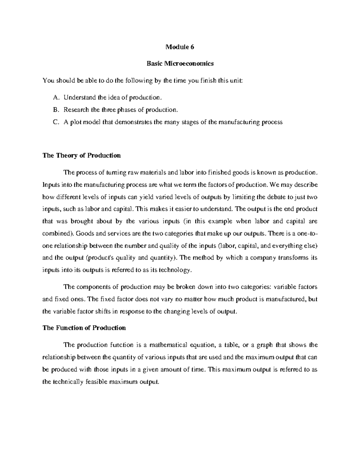 Module 6: Production Theory in Basic Microeconomics - Studocu