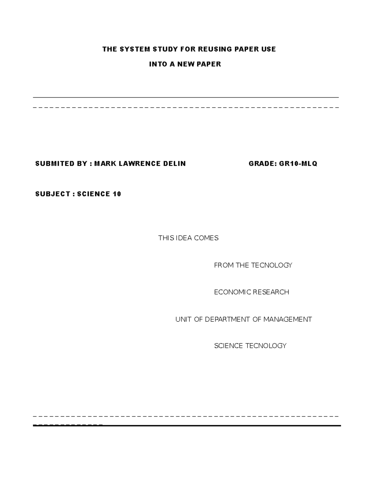 Document - feel free to use - THE SYSTEM STUDY FOR REUSING PAPER USE ...