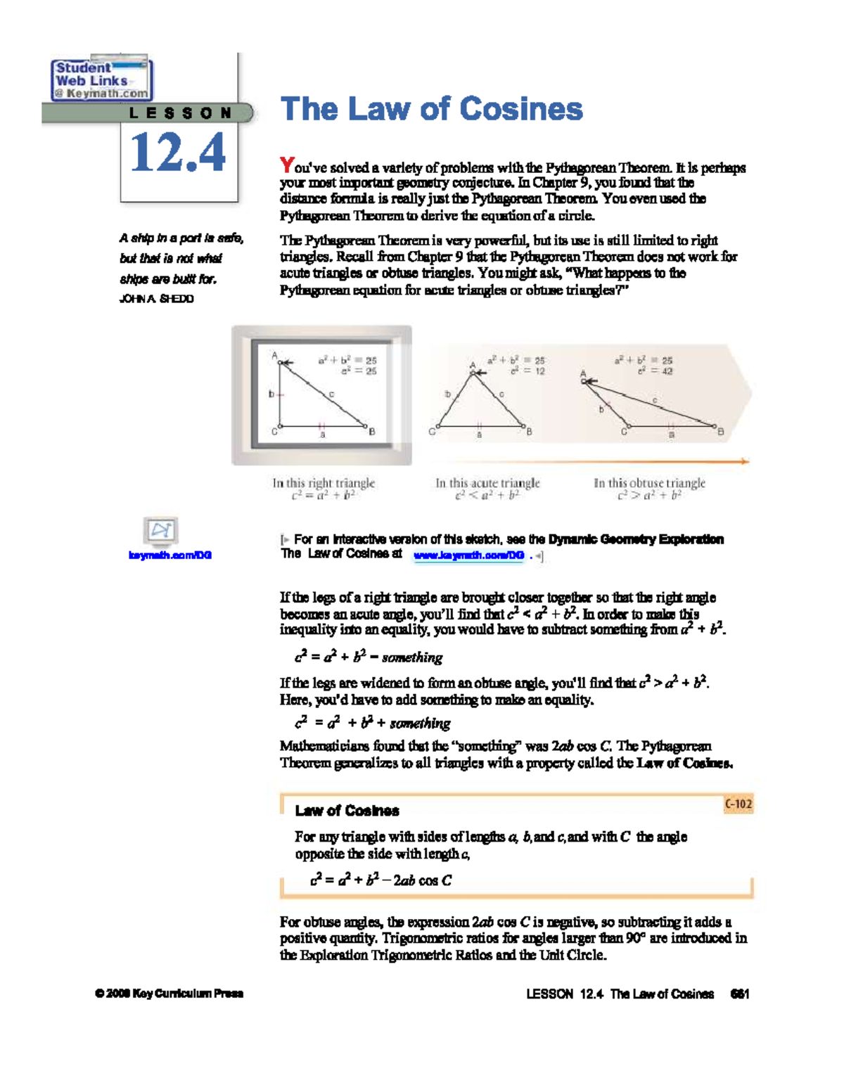 Math 0110: Lesson 12.4 - Understanding the Law of Cosines - Studocu