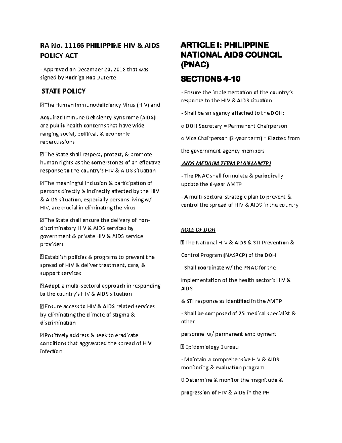RA-11166: Summary of the Philippine HIV & AIDS Policy Act - Studocu