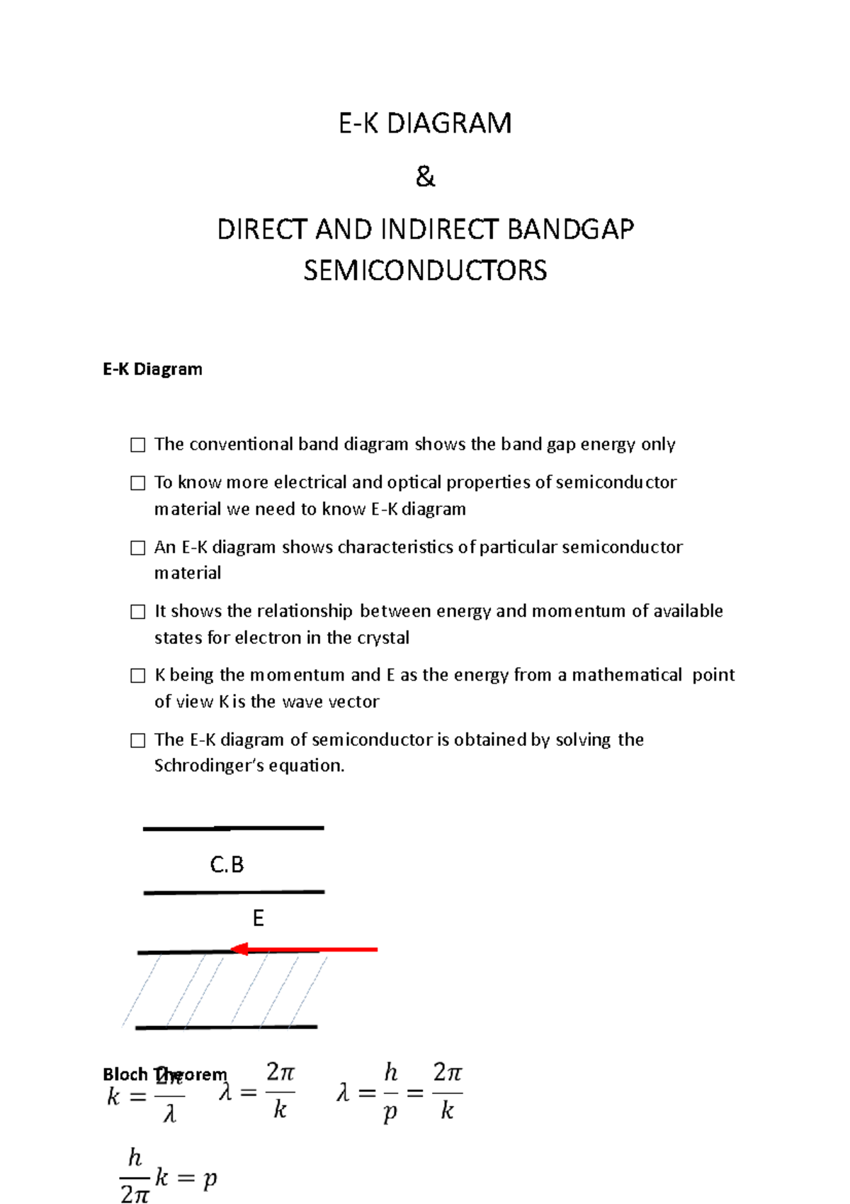 Semiconductor E-K Diagrams: Direct & Indirect Bandgap Analysis - Studocu