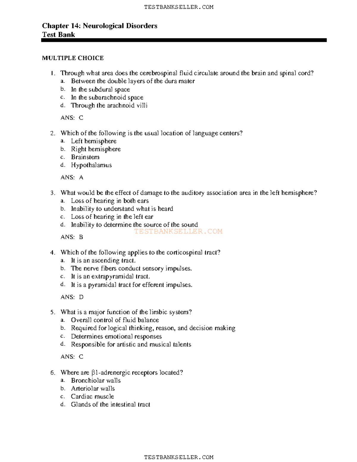 Chapter 14 - Neurological Disorders Test Bank (Med Surg) - Studocu