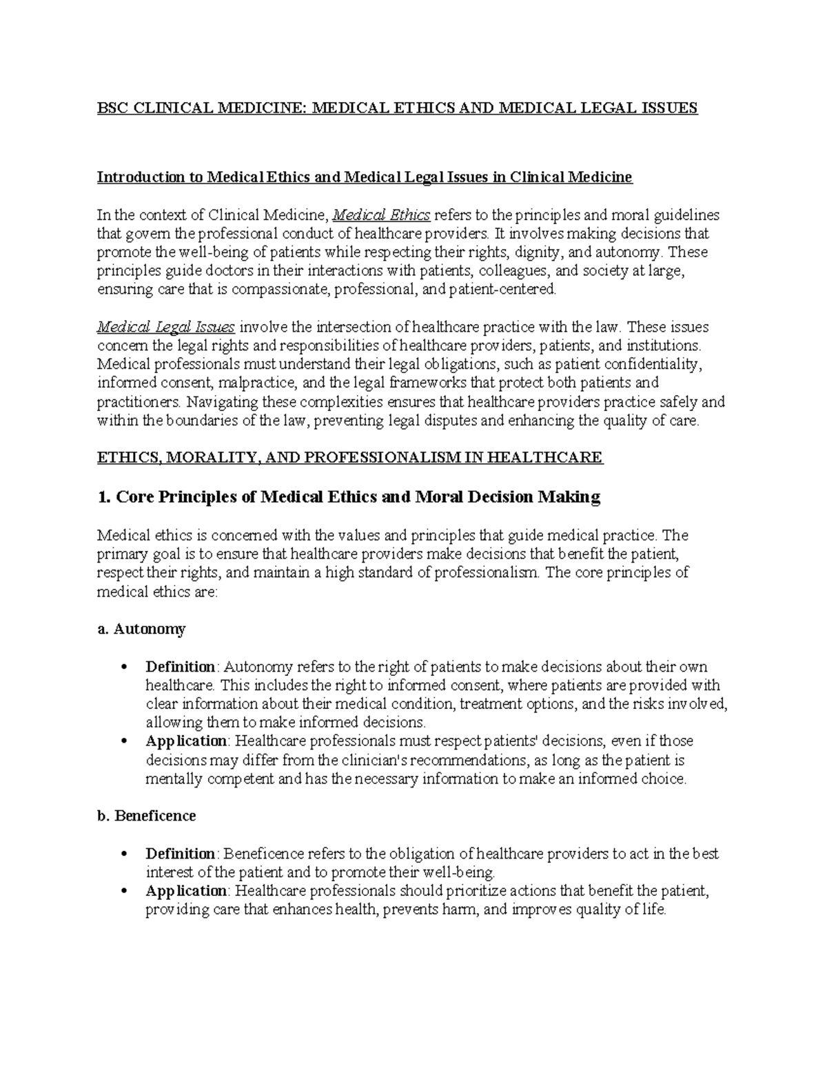 Ethics and medical legal issues in clinical medicine: BSC notes - Studocu