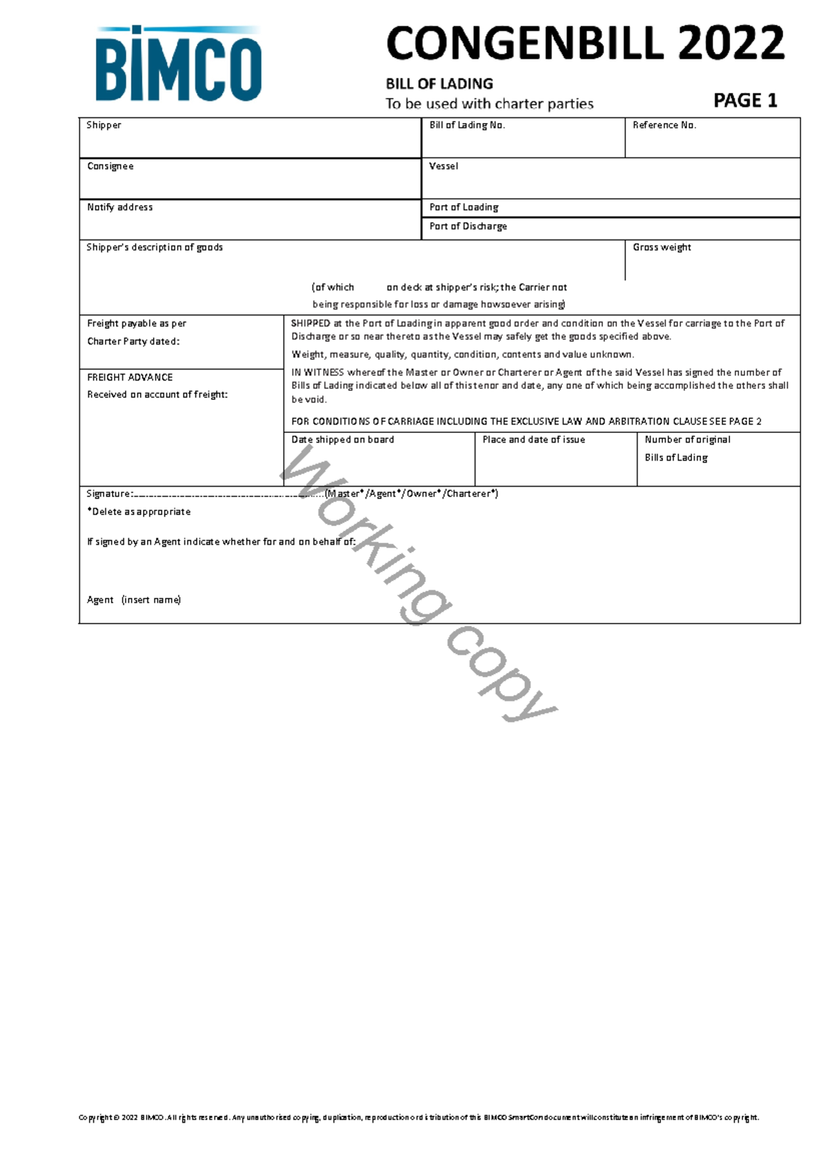 Congenbill 2022 Sample Copy: Shipper Bill of Lading Details - Studocu