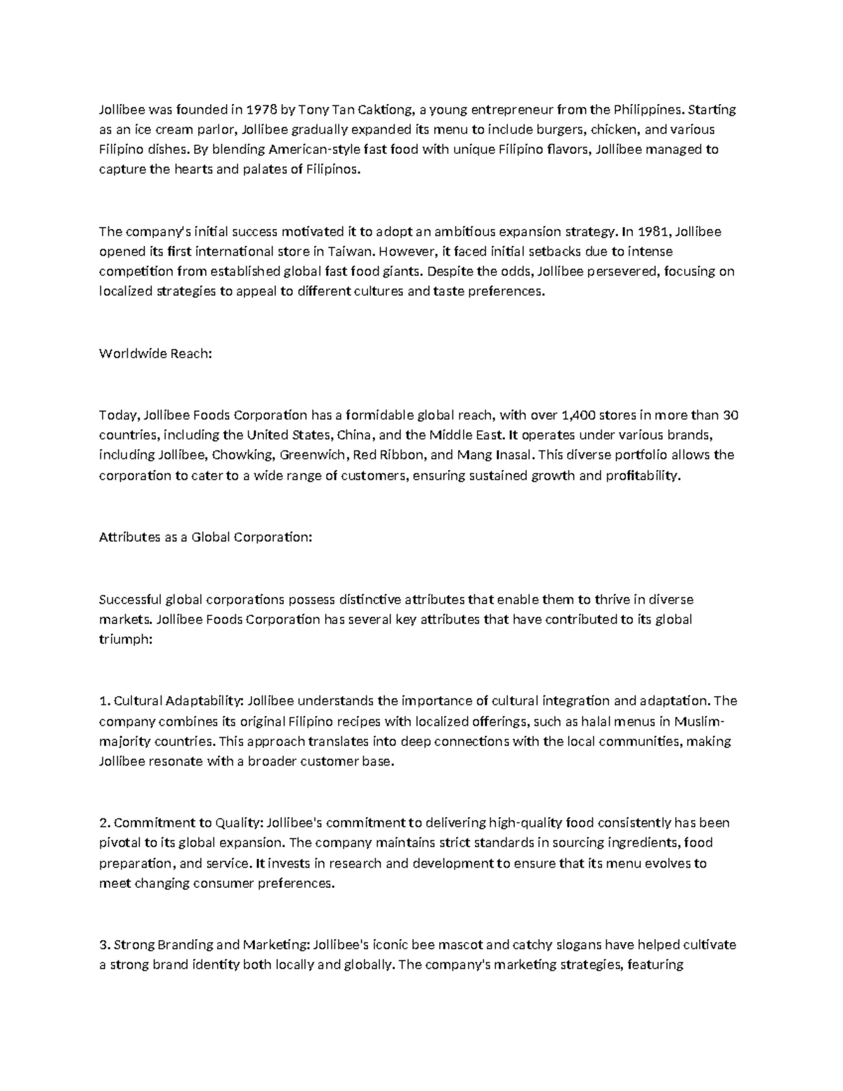 Jollibee Corporation - notes - Names: Agpad, Raizie G. , Channas ...