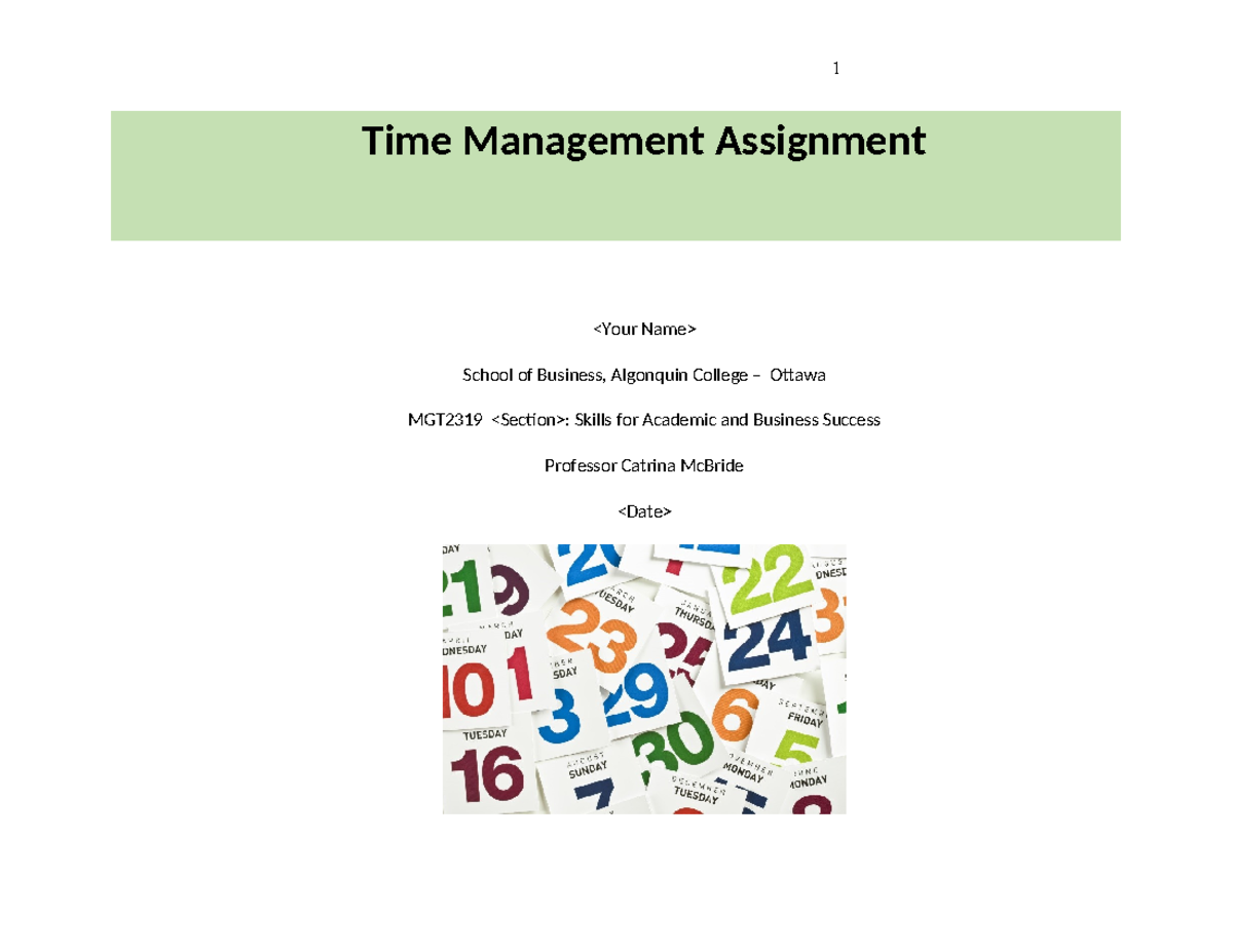 Time Management Assignment Guide MGT2319 - Fall 2025 - Studocu