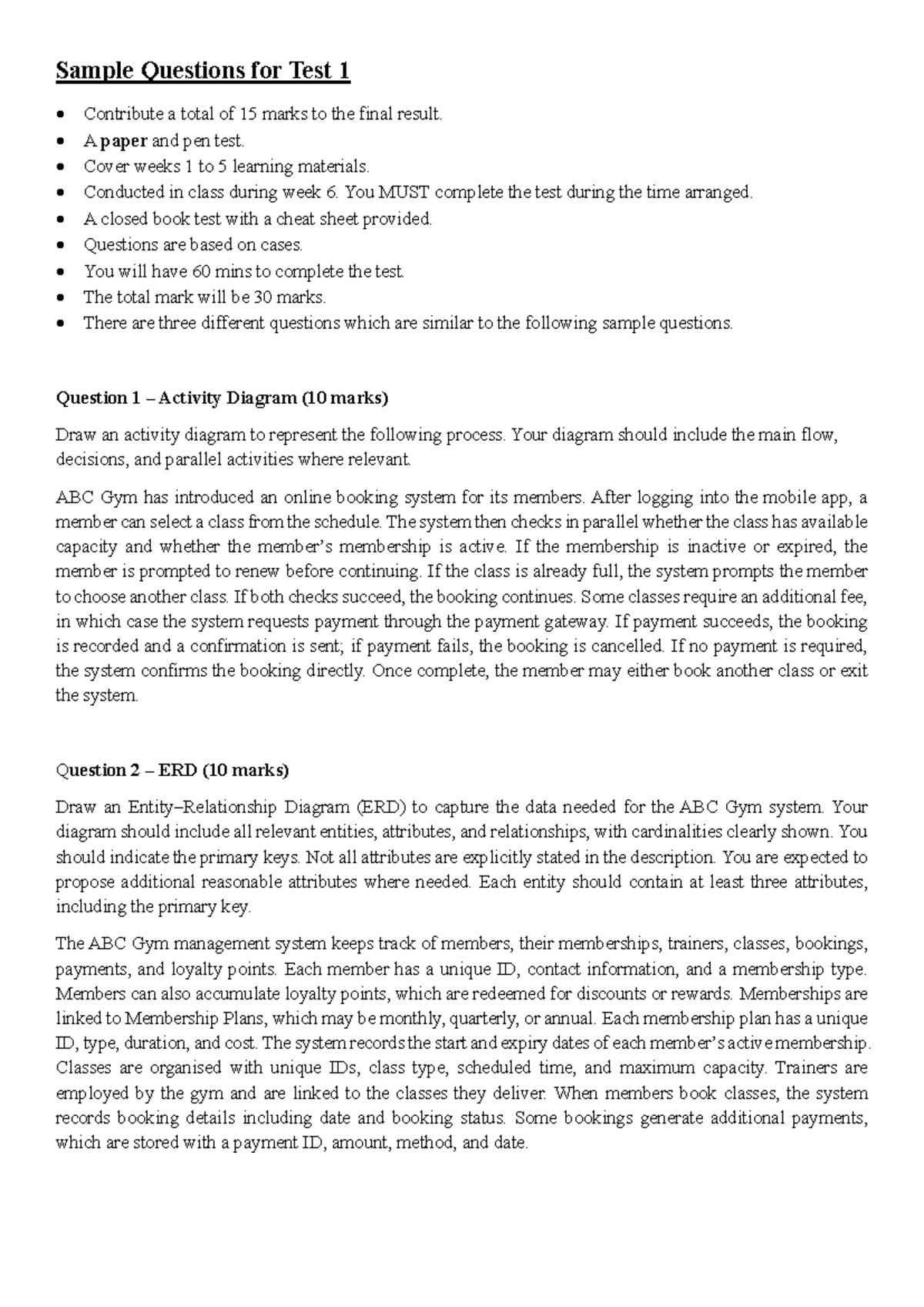 INF2002 Sem2 In-Class Test 1 Sample Questions and Guidelines - Studocu