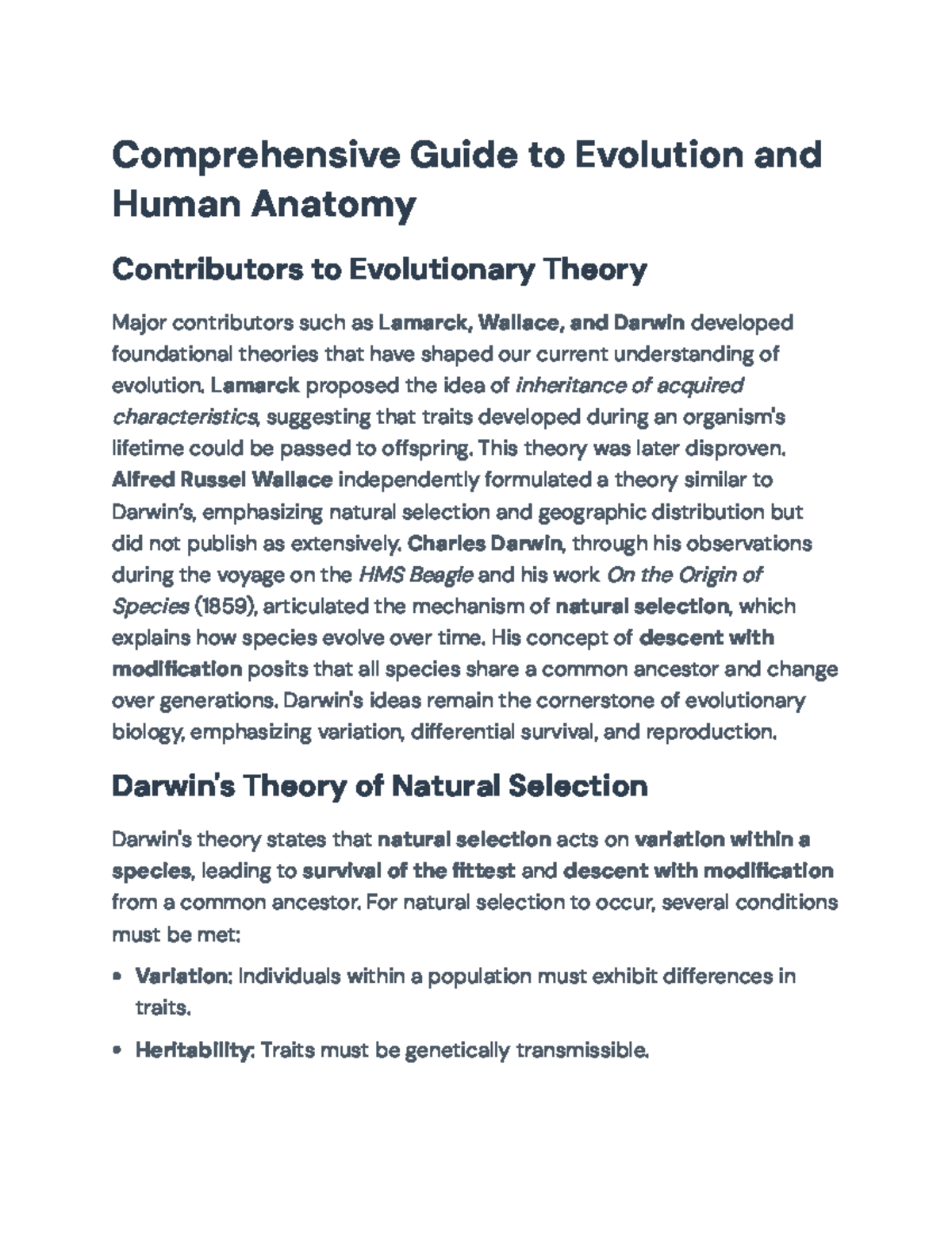 Comprehensive Guide to Evolution, Natural Selection, and Human Anatomy ...