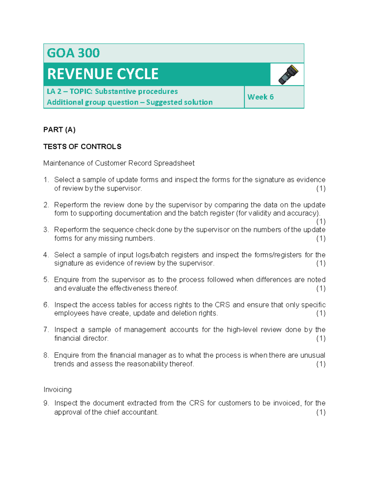 GOA 300 Revenue Cycle LA 2 Week 6: Substantive Procedures Overview ...