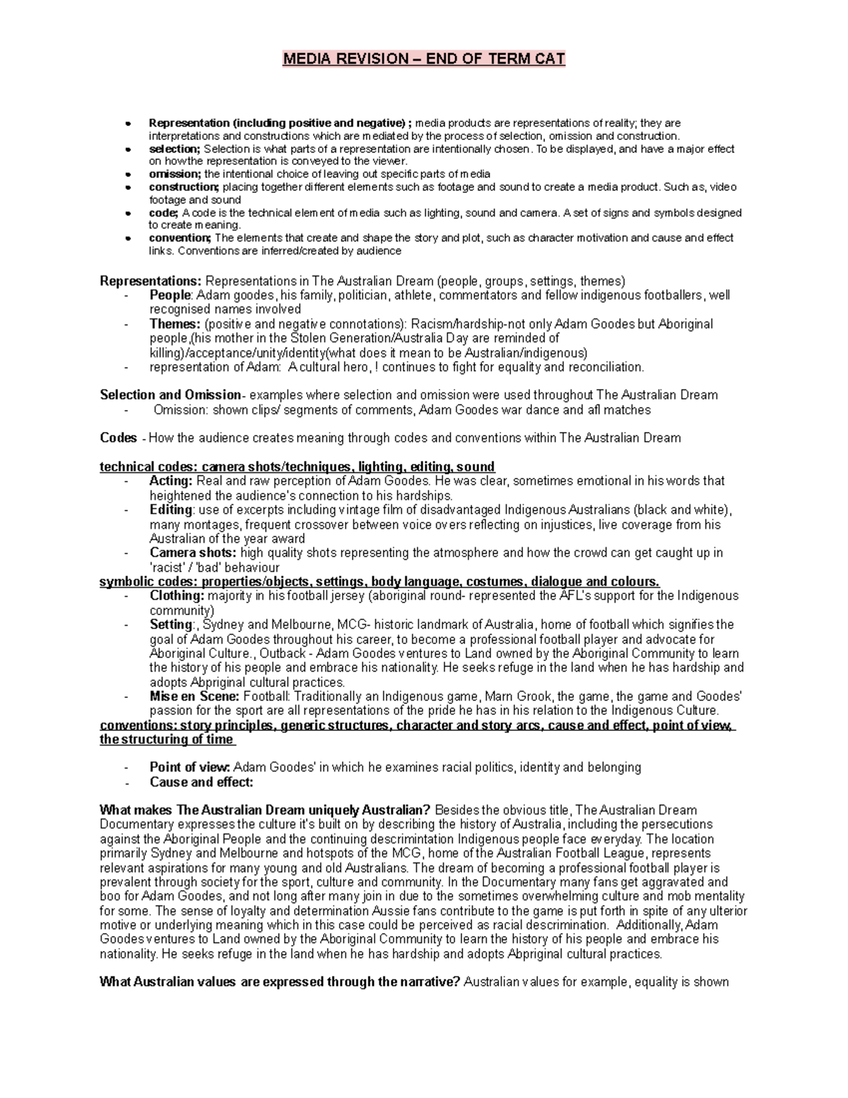 Media Revision – END OF TERM CAT - MEDIA REVISION – END OF TERM CAT ...