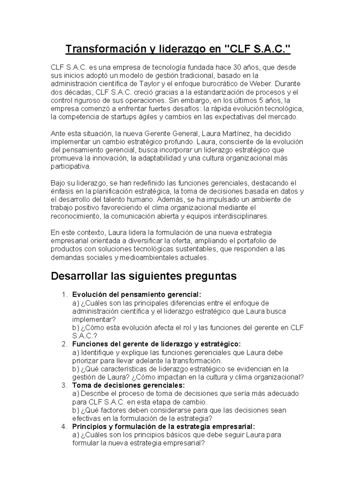 Transformación y Liderazgo Estratégico en CLF S.A.C. - TA1 G&E - Studocu