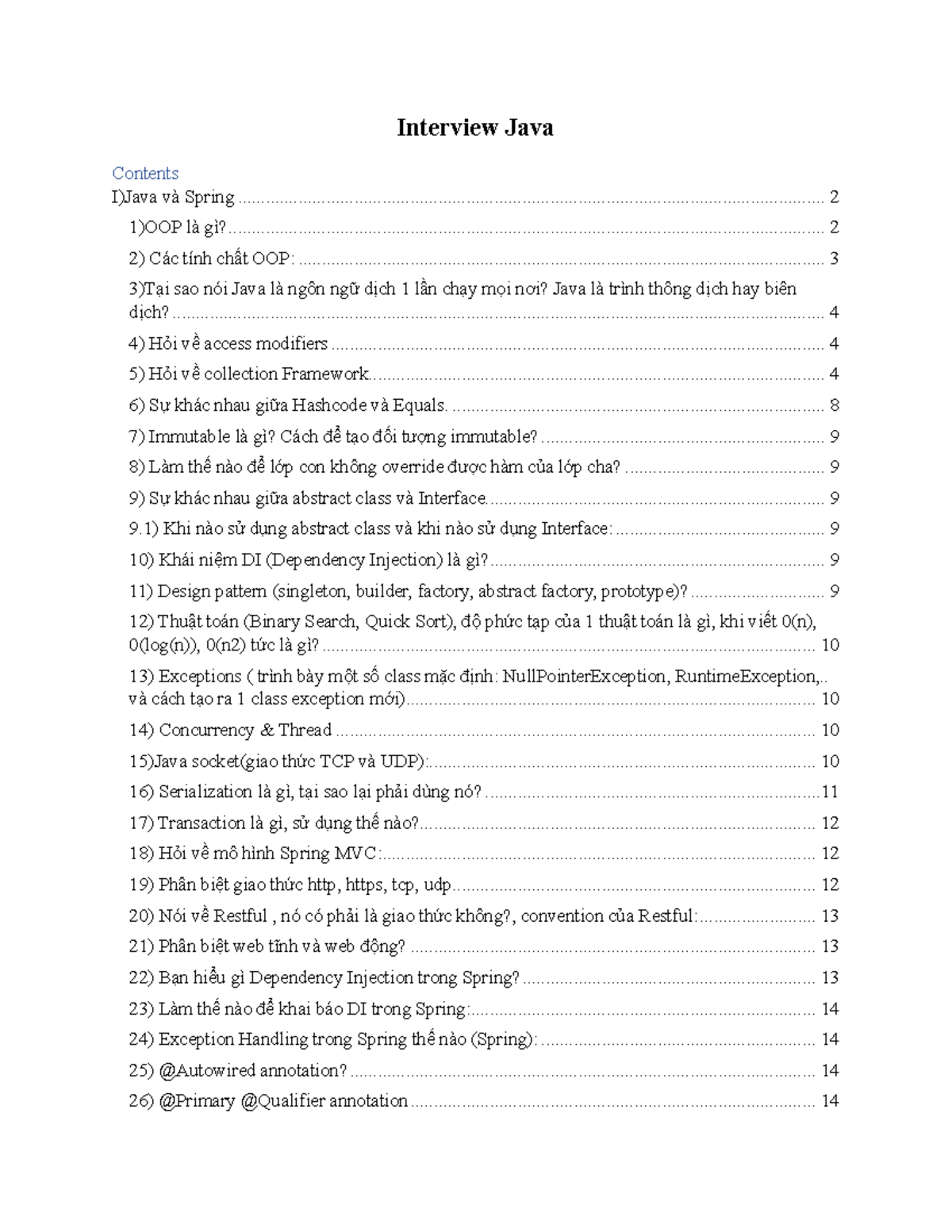 Interview Java - Spring & Database Concepts (ABC123) - Studocu