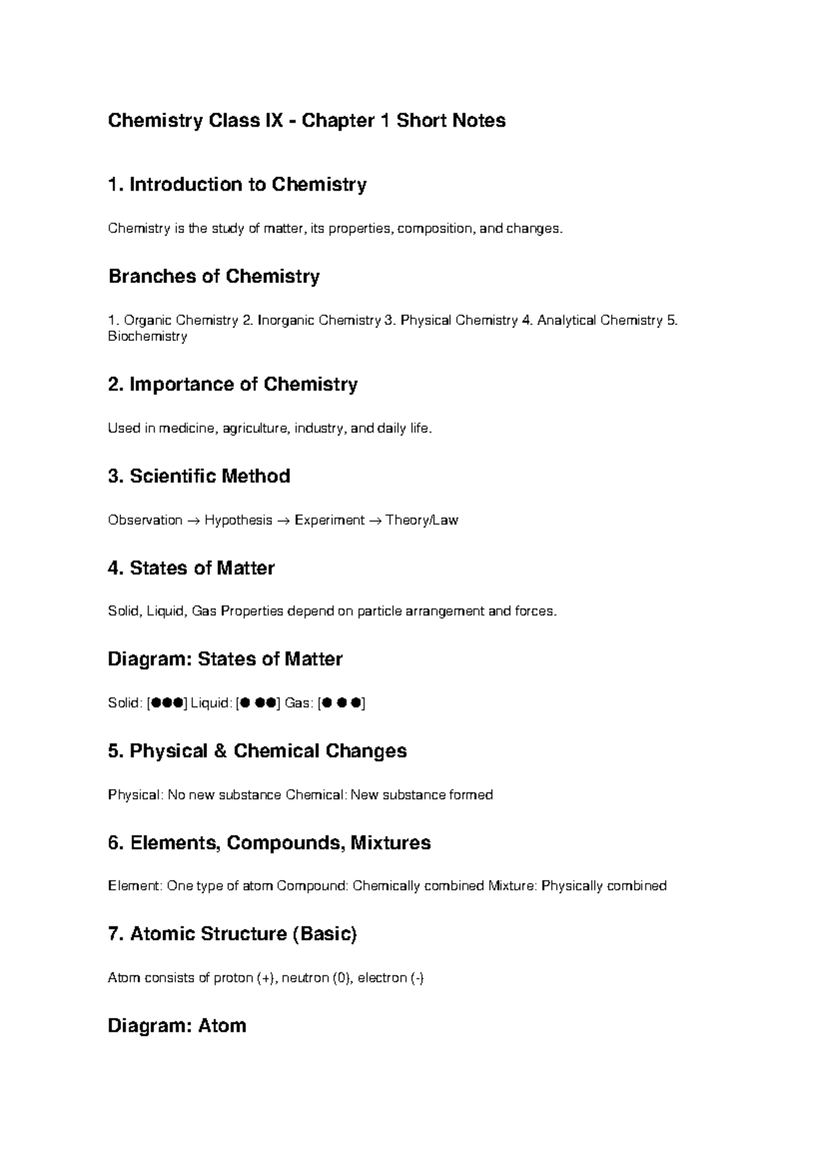 Chemistry Class IX Chapter 1: Intro to Chemistry Notes - Studocu
