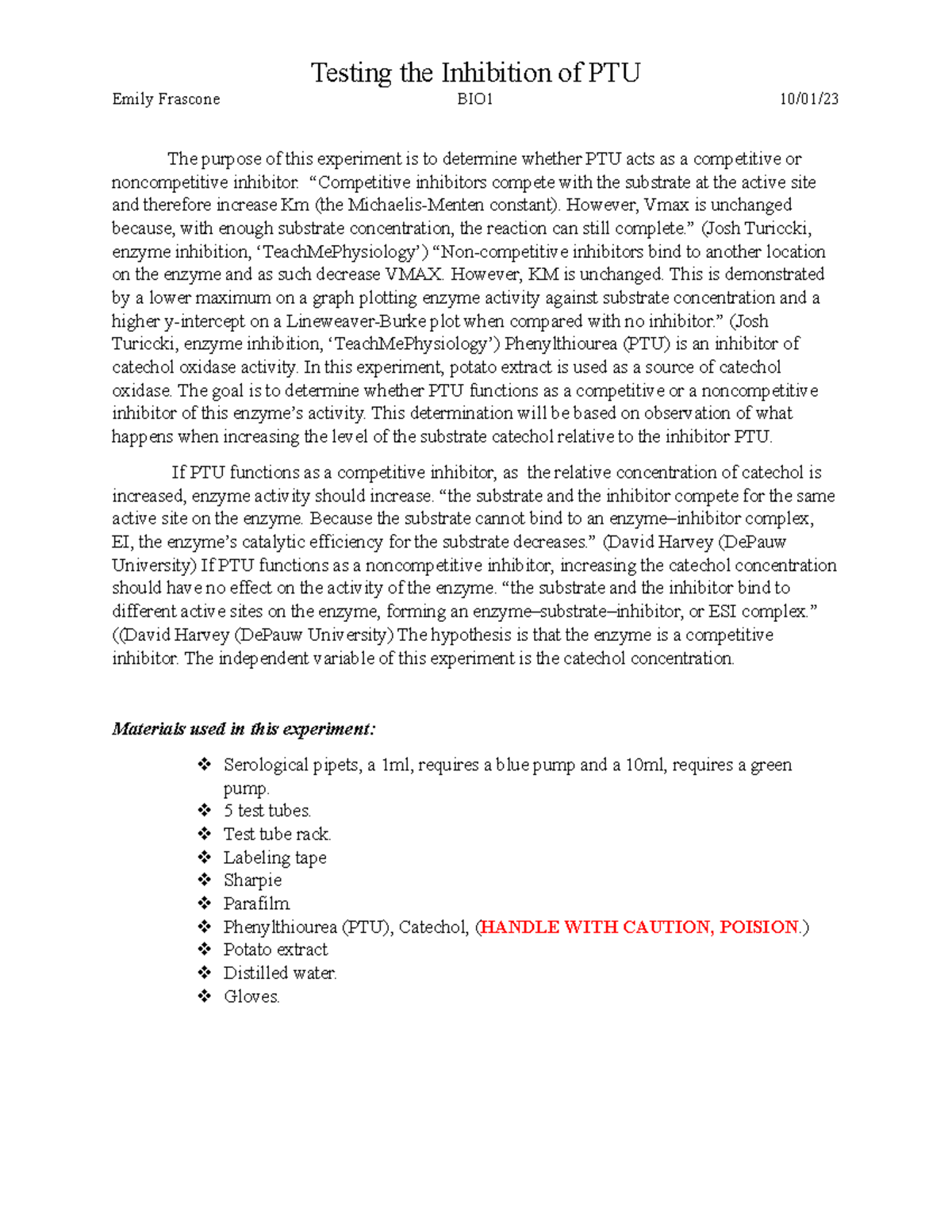 Testing the Inhibition of PTU lab EF - Testing the Inhibition of PTU ...