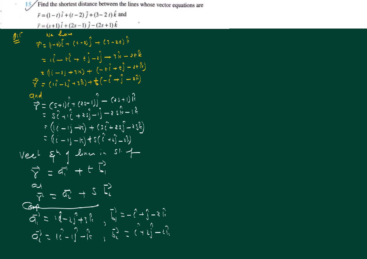 12th Maths 25 - Shortest Distance Between Lines Notes - Studocu