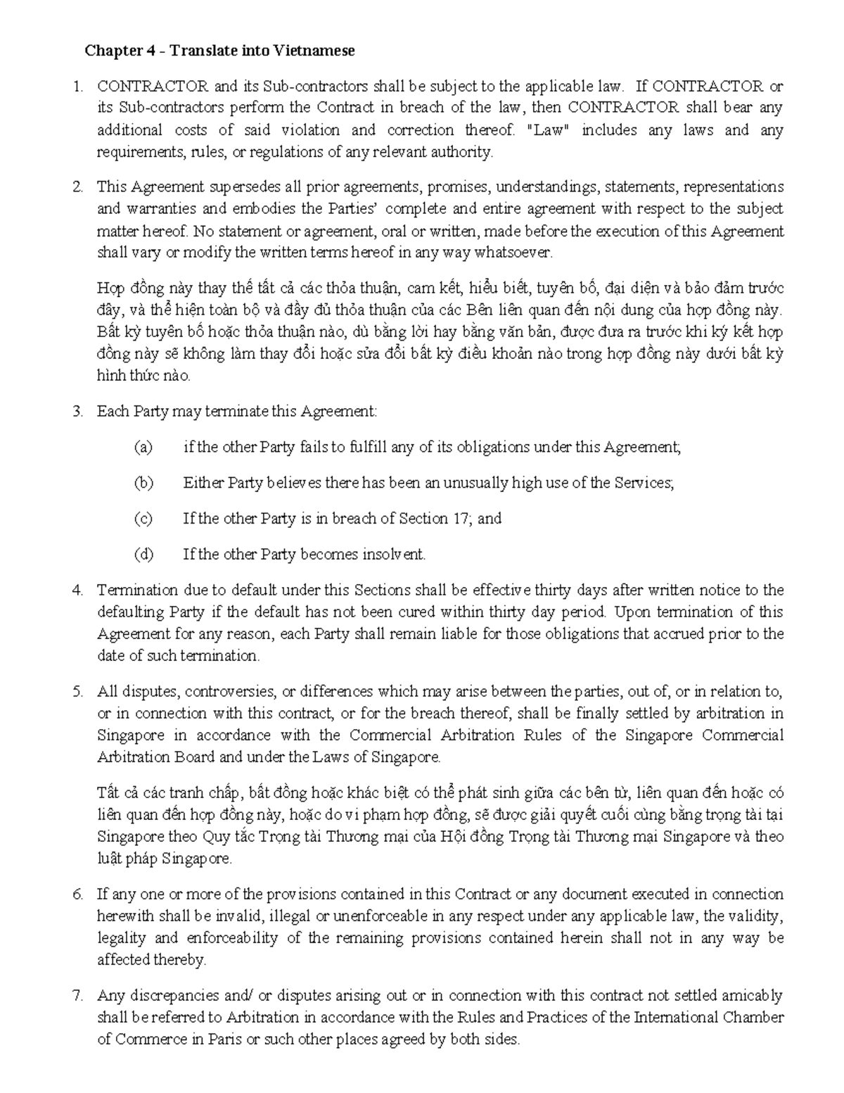 Chapter 4- E-V Translation - to F students - Chapter 4 - Translate into Vietnamese CONTRACTOR ...