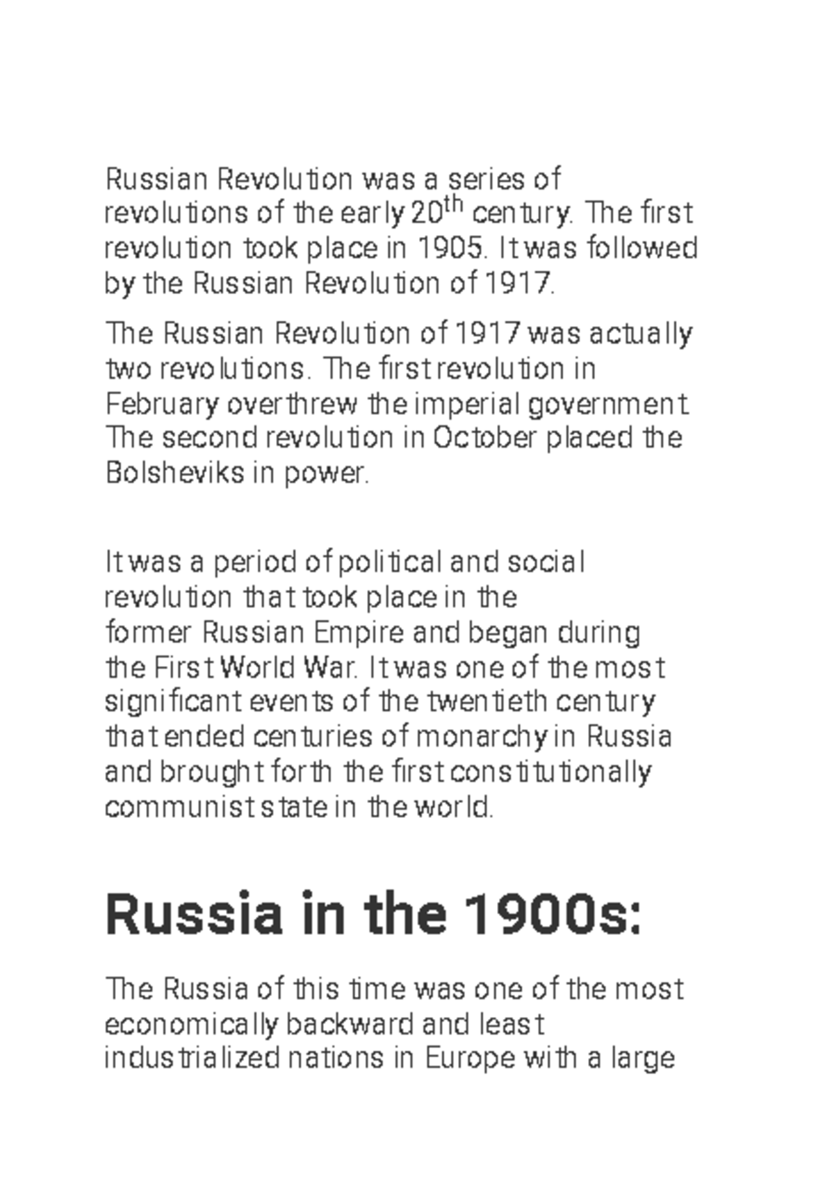 Russian Revolution: Key Events and Impact (1905-1922) - Studocu