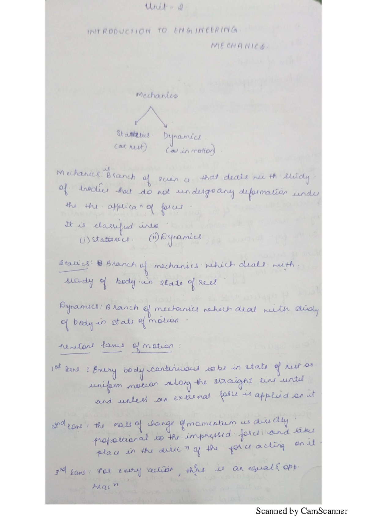 Unit II: Intro to Engineering Mechanics - Statics and Dynamics Overview ...