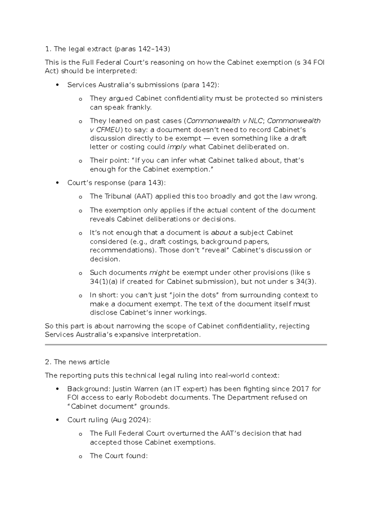 Final Exam Analysis of Cabinet Exemptions under s 34 FOI Act - Studocu