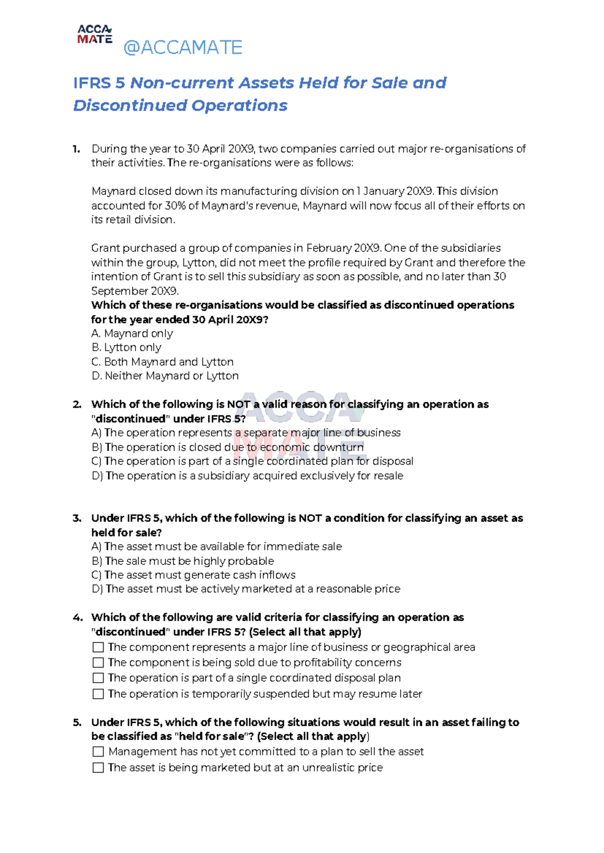 IFRS 5: Non-current Assets Held for Sale & Discontinued Operations ...