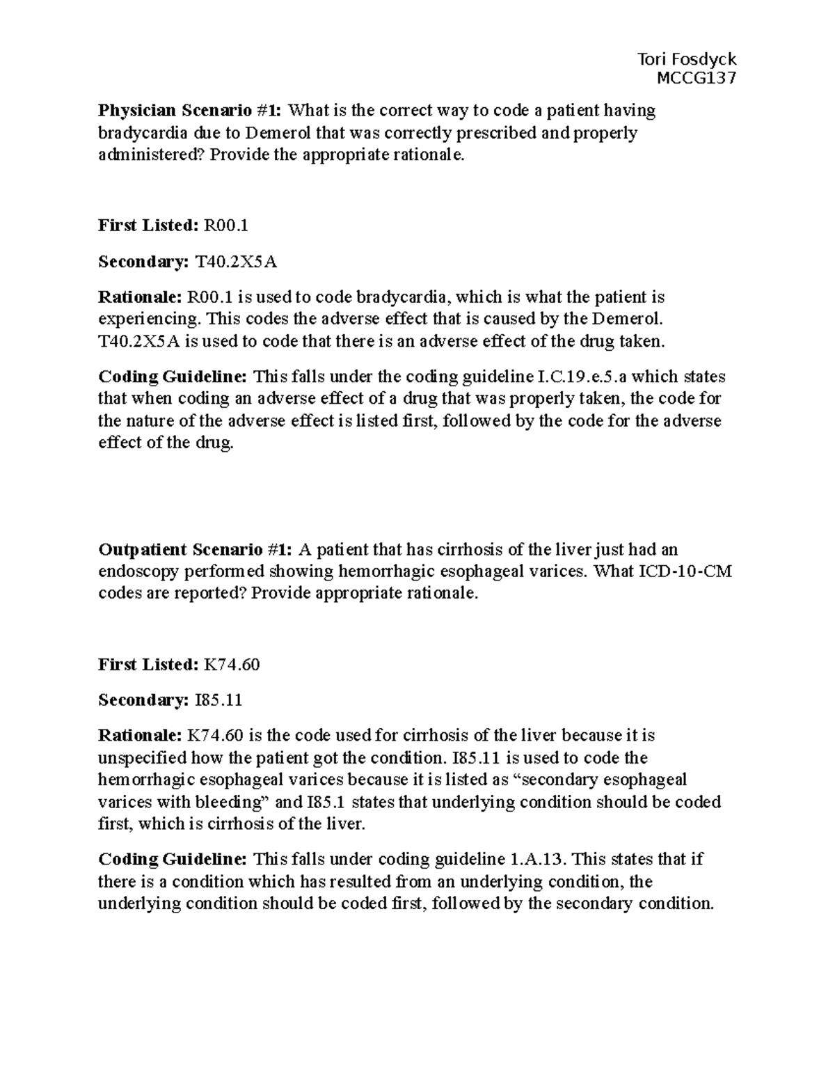 MCCG Week 5 Portfolio Project: Patient Coding Scenarios & Rationale ...