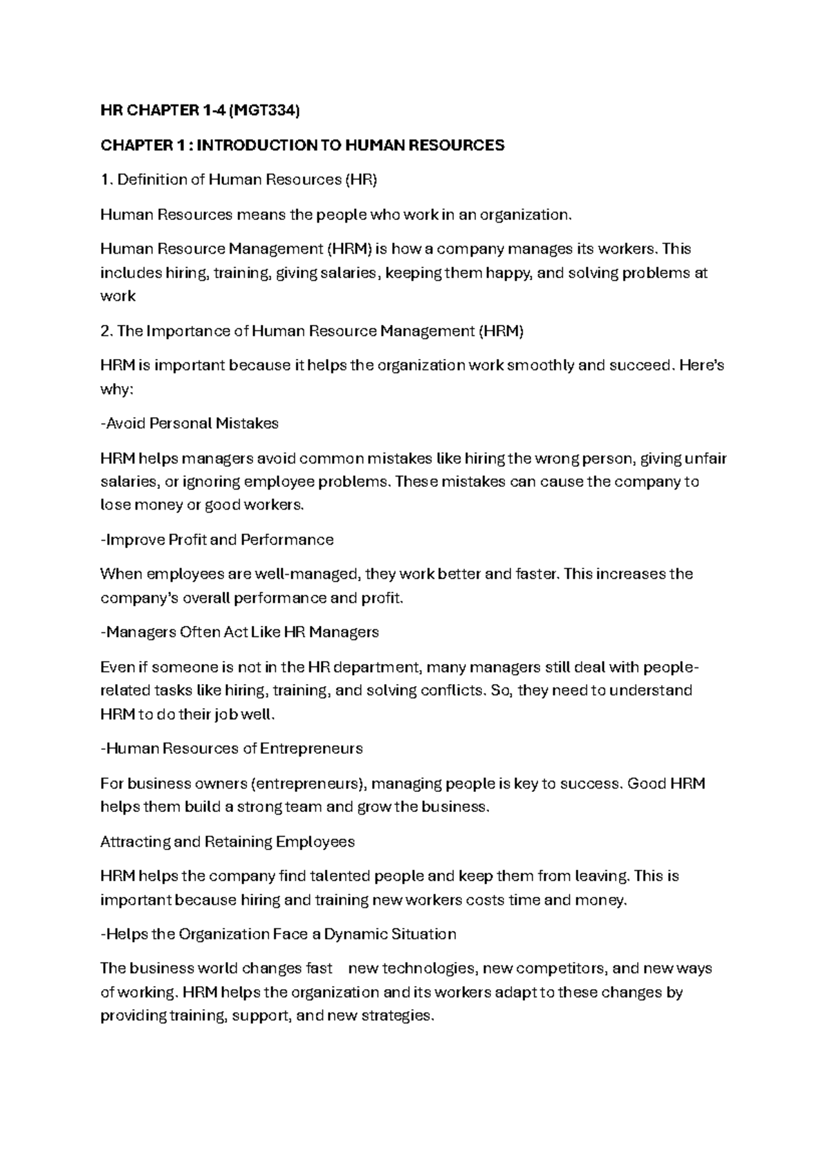 HRM Overview and Key Concepts (MGT334) - Chapter 1 Insights - Studocu