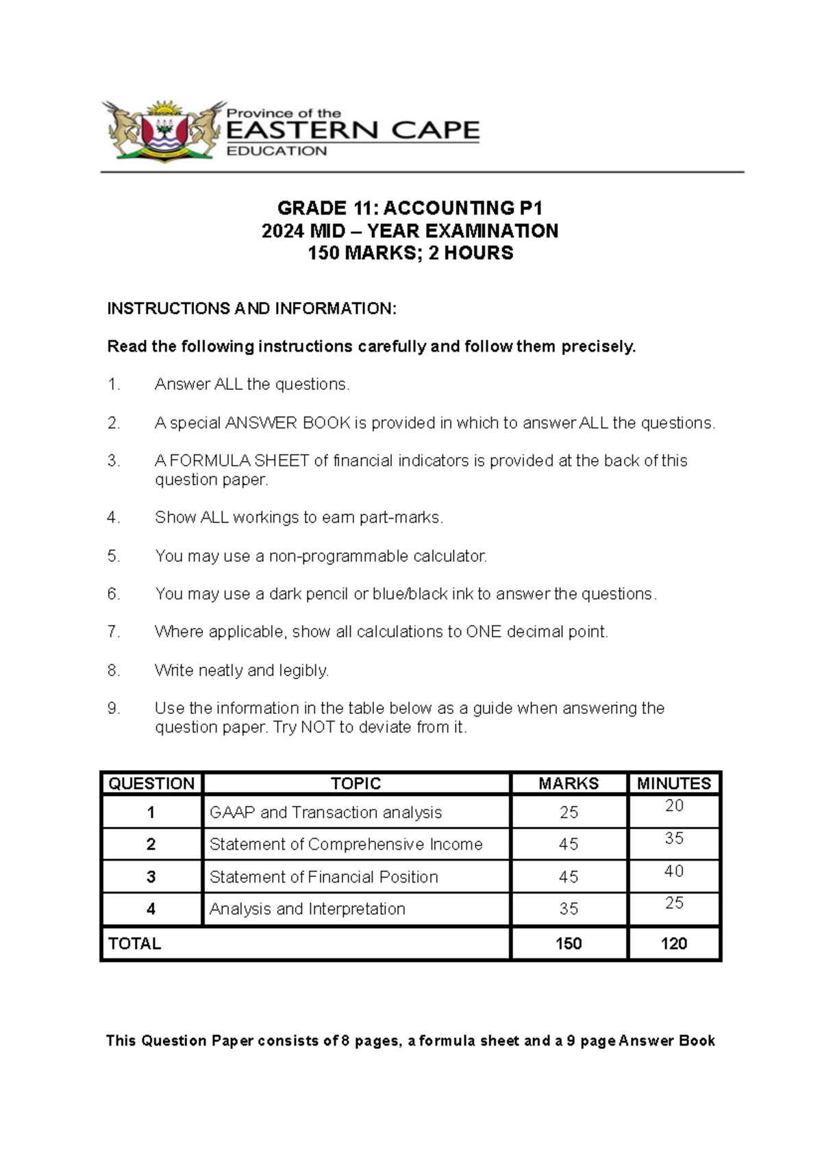 ACCN 11: GRADE 11 ACCOUNTING P1 2024 MID YEAR EXAMINATION QP - Studocu